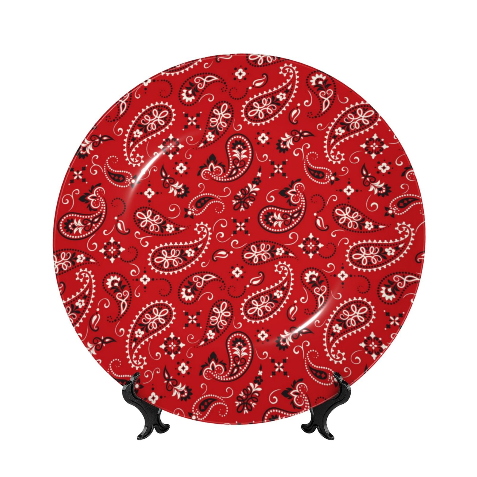Balery Red Paisley Floral Print Bone China Decorative Plate Ceramic ...