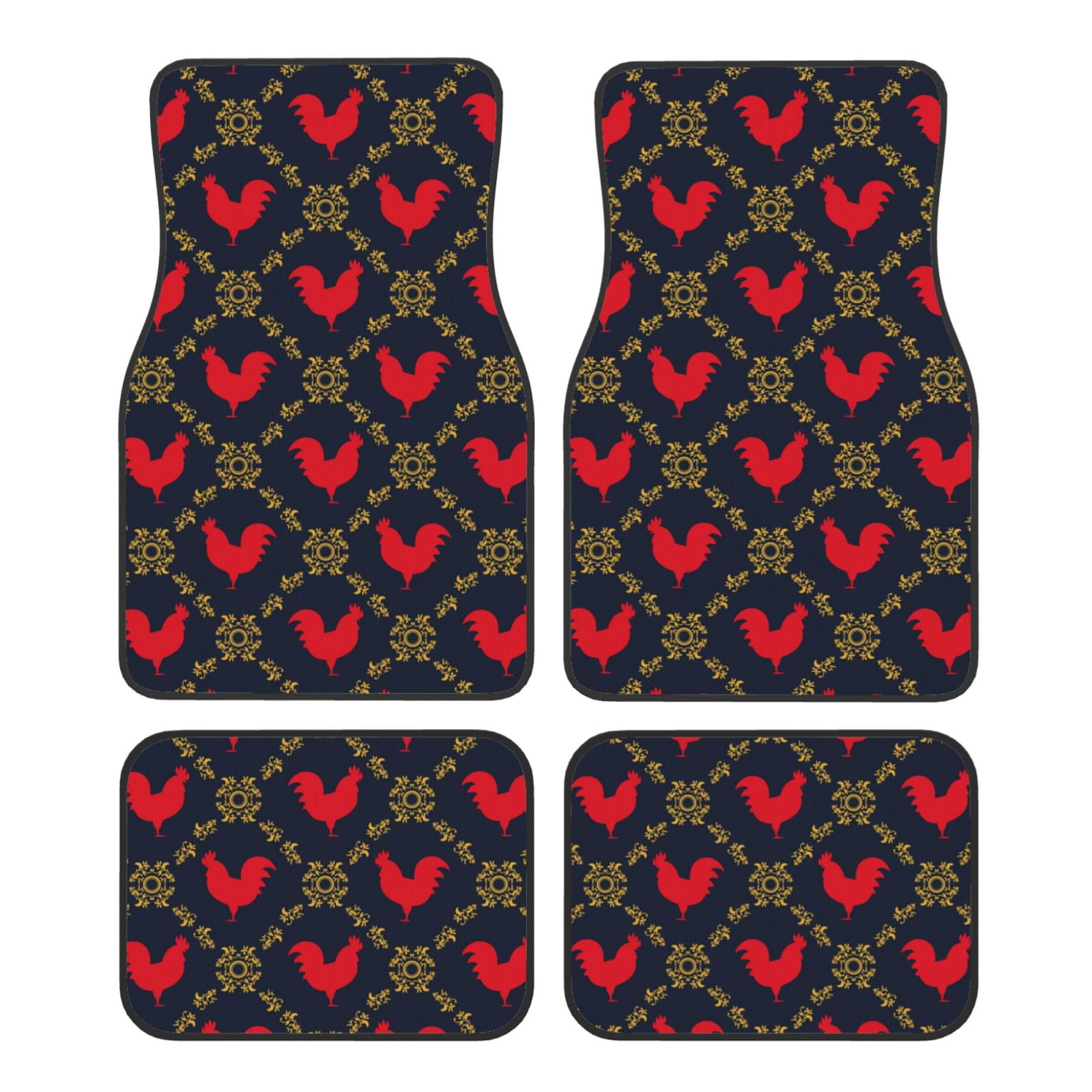 Balery Red Rooster Pattern 4-Piece Floor Mats, Heavy-Duty Rubber Liners ...