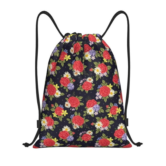Balery Red Rose Flower Pattern Drawstring Backpack Bag Sport Gym ...