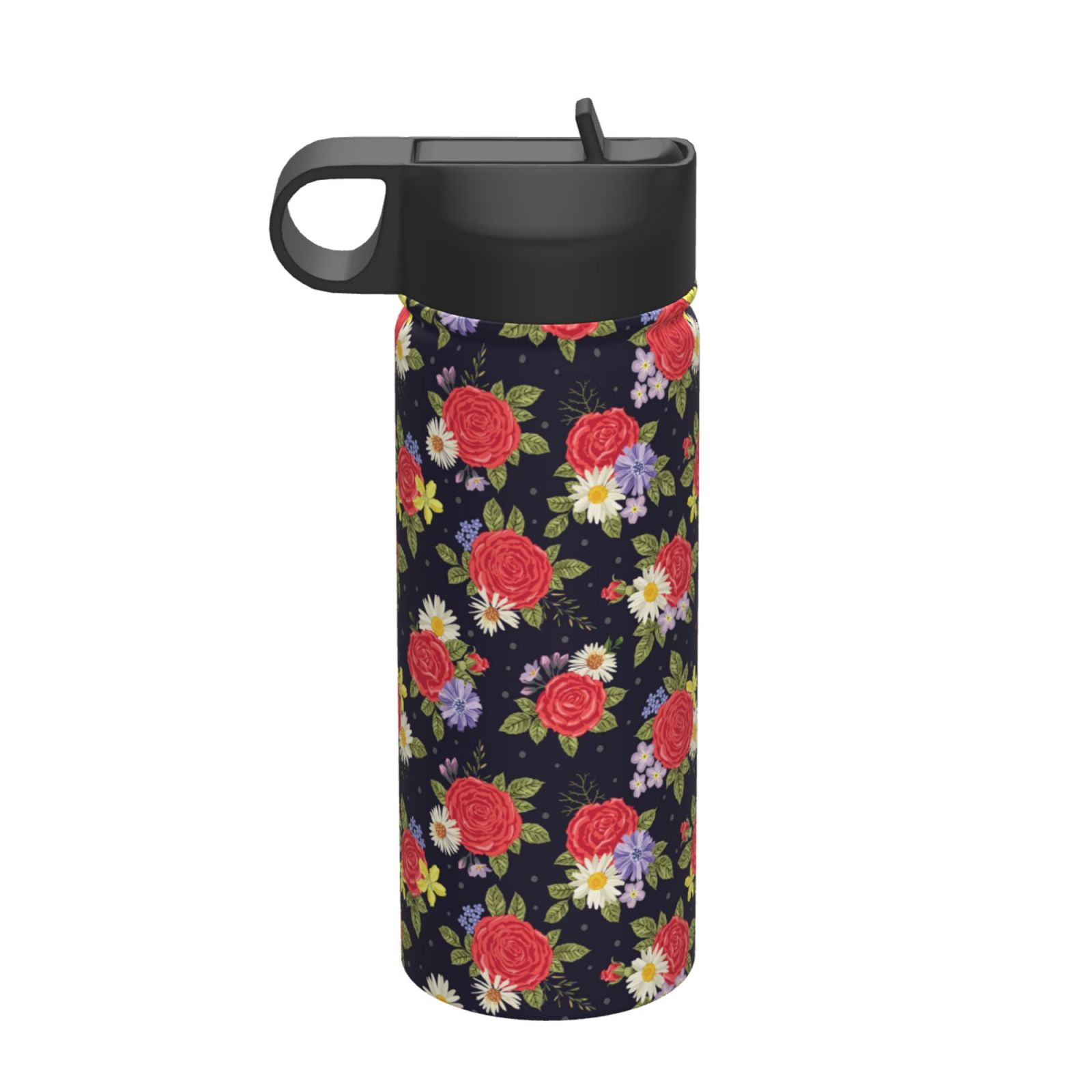 Balery Red Rose Flower Pattern Water Bottle,18oz Sports Insulated ...