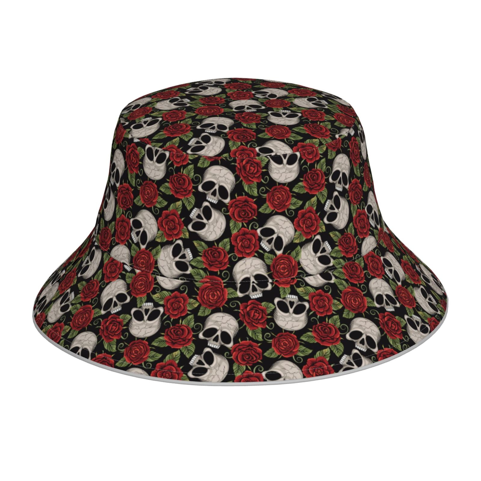 Balery Red Rose Skull Sun Hats for Men Women Bucket Hat UPF 50+ Buckey ...