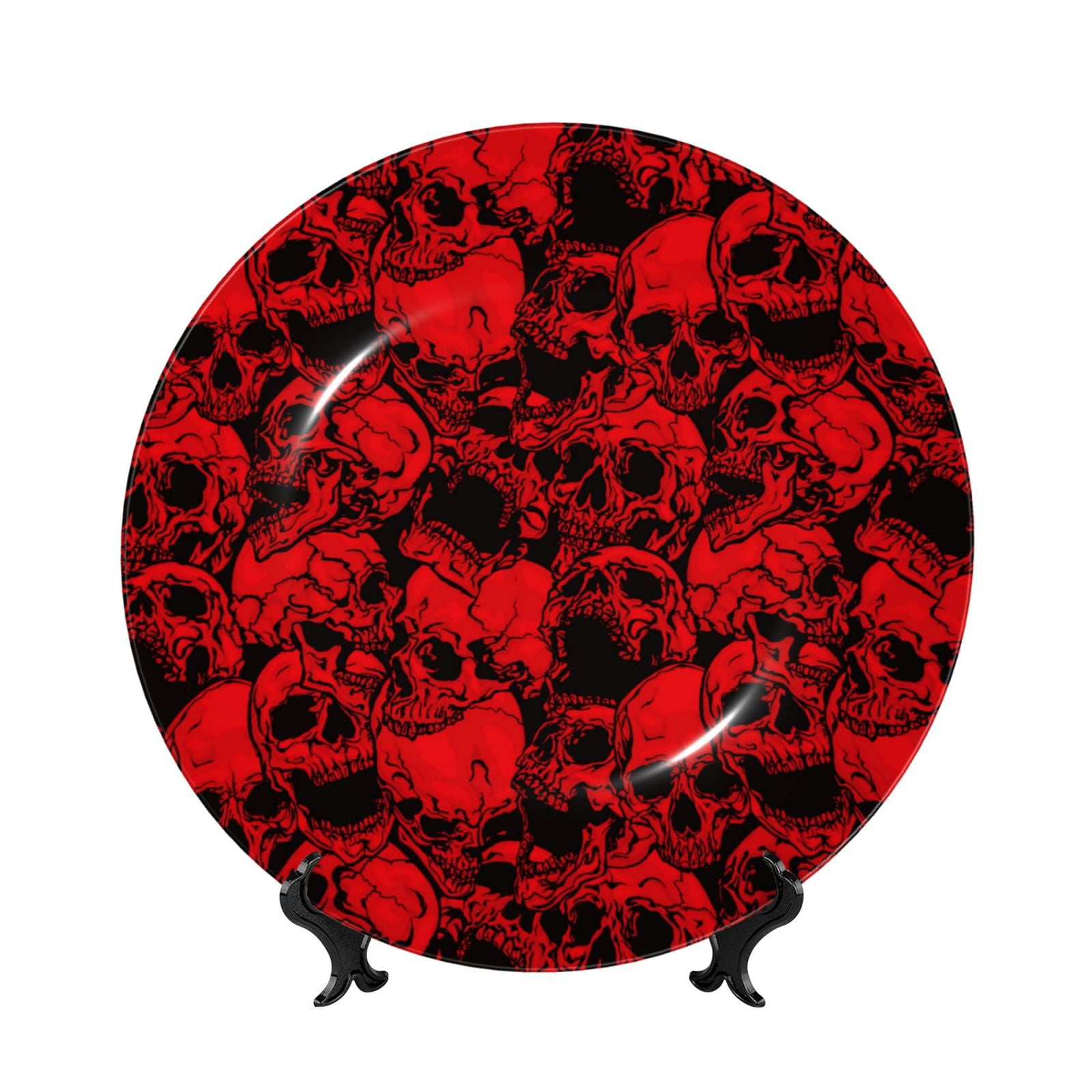 Balery Red Skulls 3 Print Bone China Decorative Plate Ceramic Dinner ...