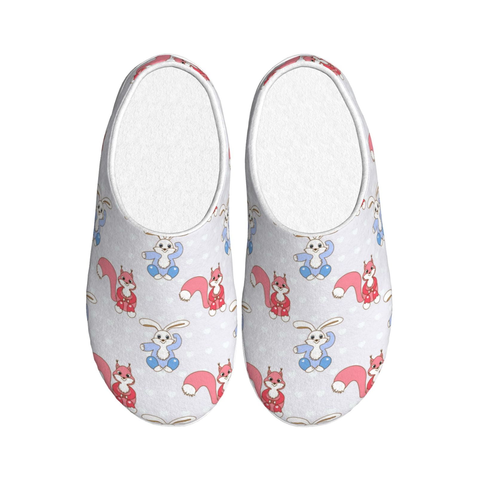 Balery Red Squirrel And Blue Rabbit Pattern Women's Fuzzy Memory Foam ...