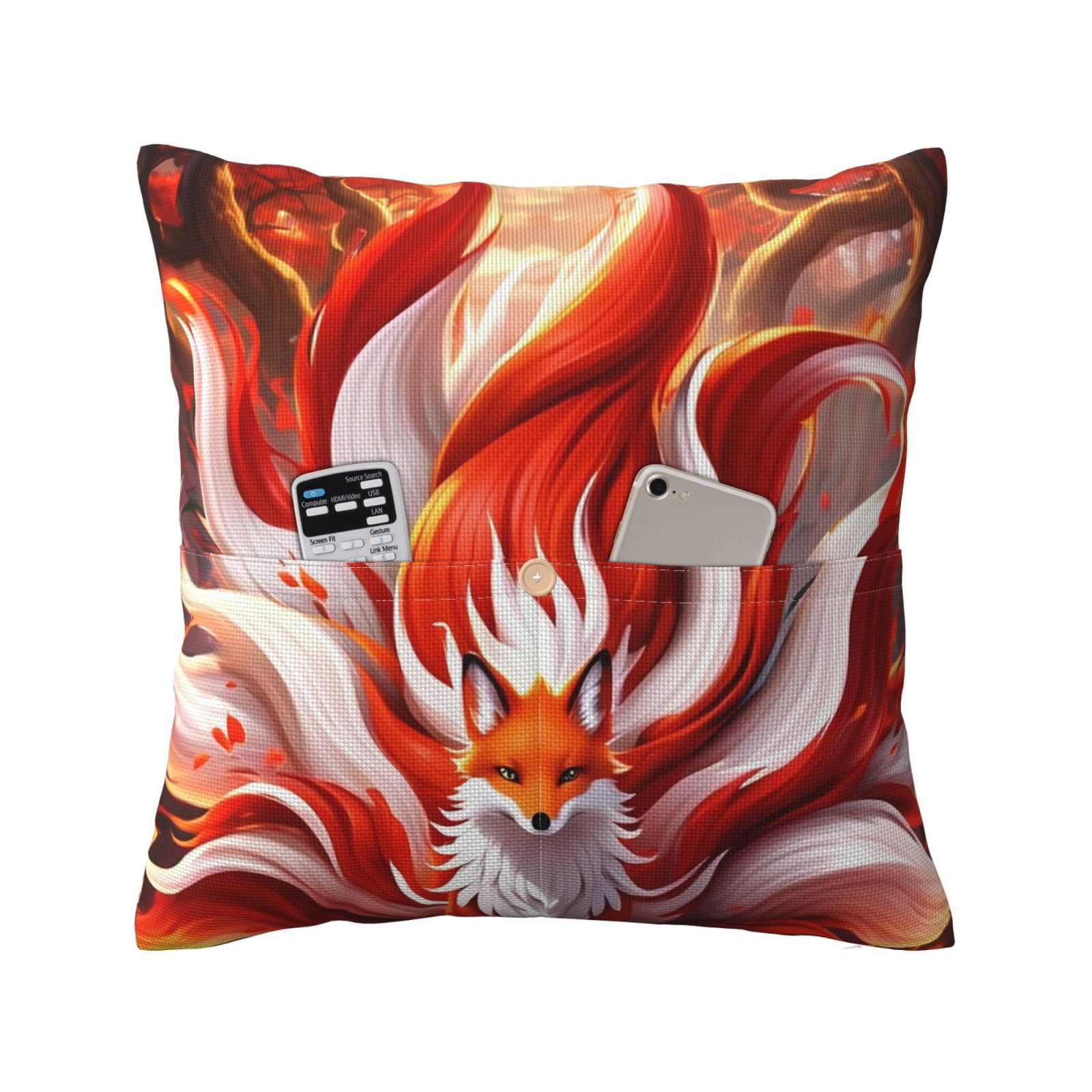 Balery Red Sun Flame Fox Pattern Linen Decorative Throw Pillow Covers ...