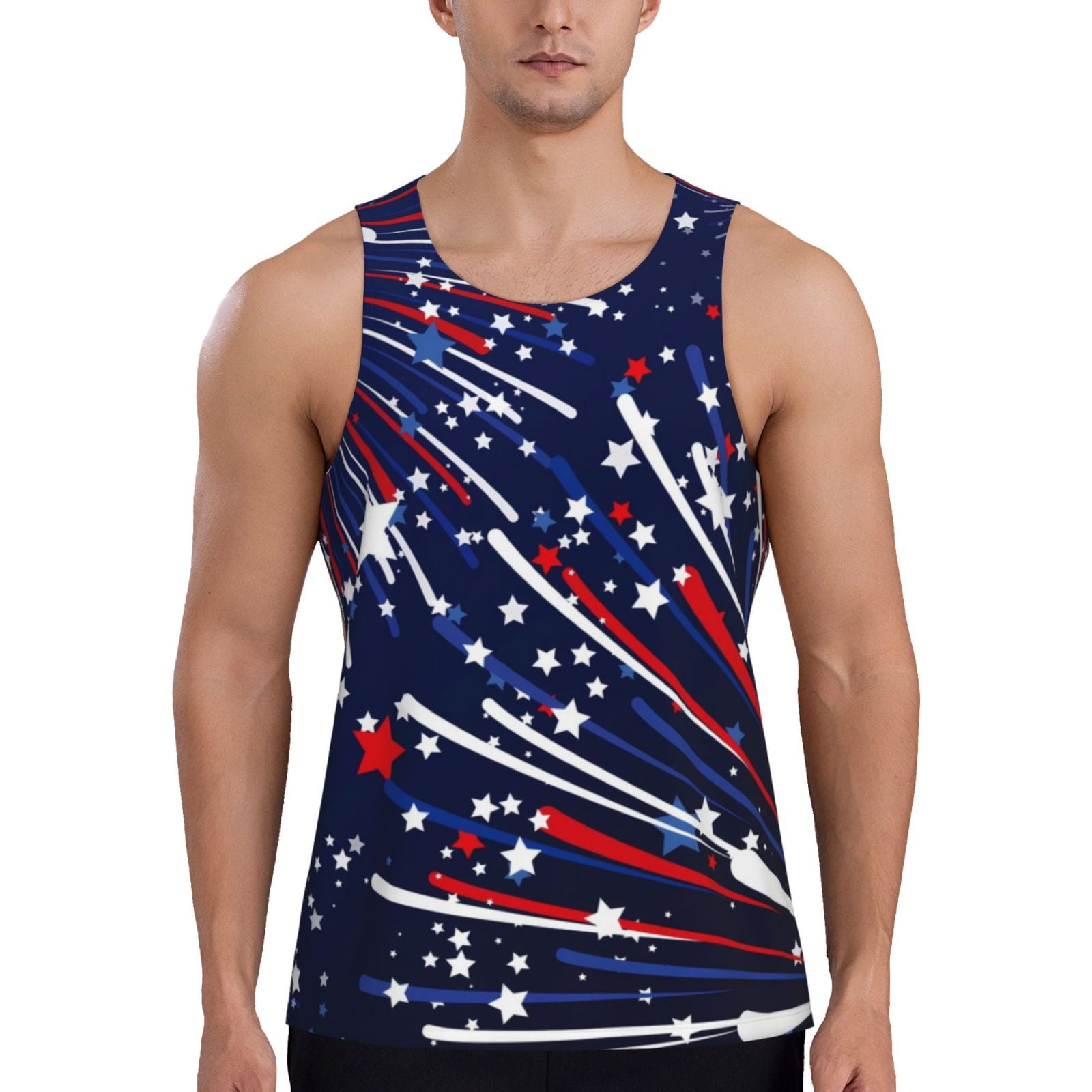 Balery Red White Blue Fireworks 1 Pattern Men's Workout Tank Top Gym ...
