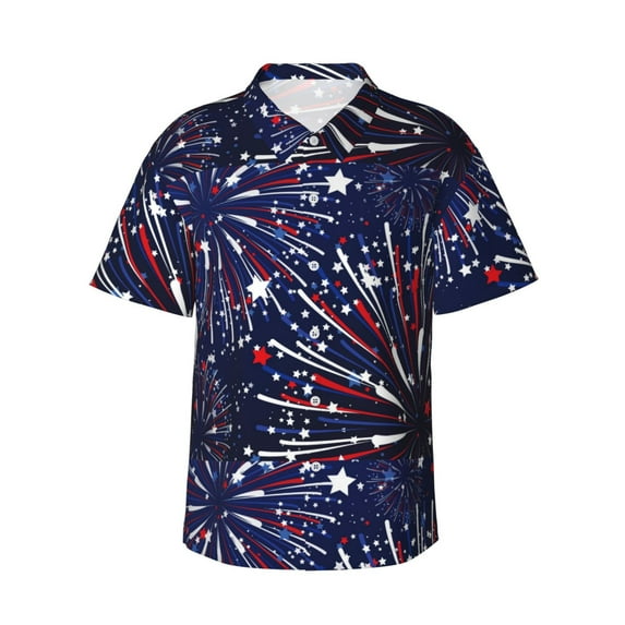 Balery Red White Blue Fireworks 1 Print Men's Hawaiian Shirts Short ...