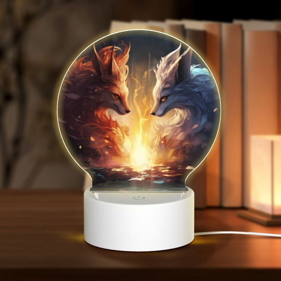 Balery Red And White Flame Fox Pattern Acrylic Night Light Gift with 3 ...