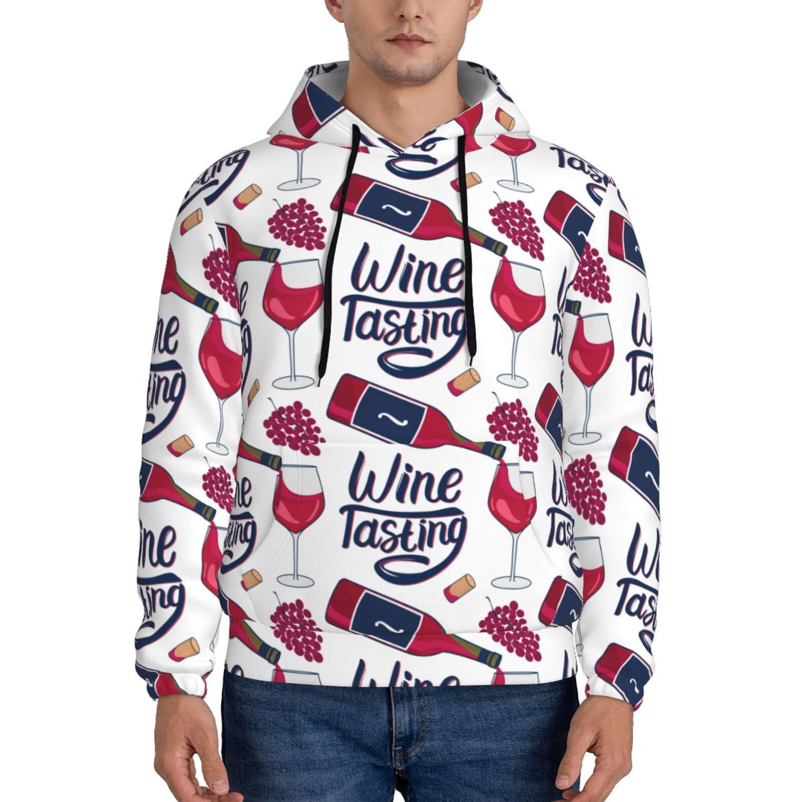 Balery Red Wine Glass Bottle Pattern Mens Hoodie Kangaroo Pocket Hoodie ...