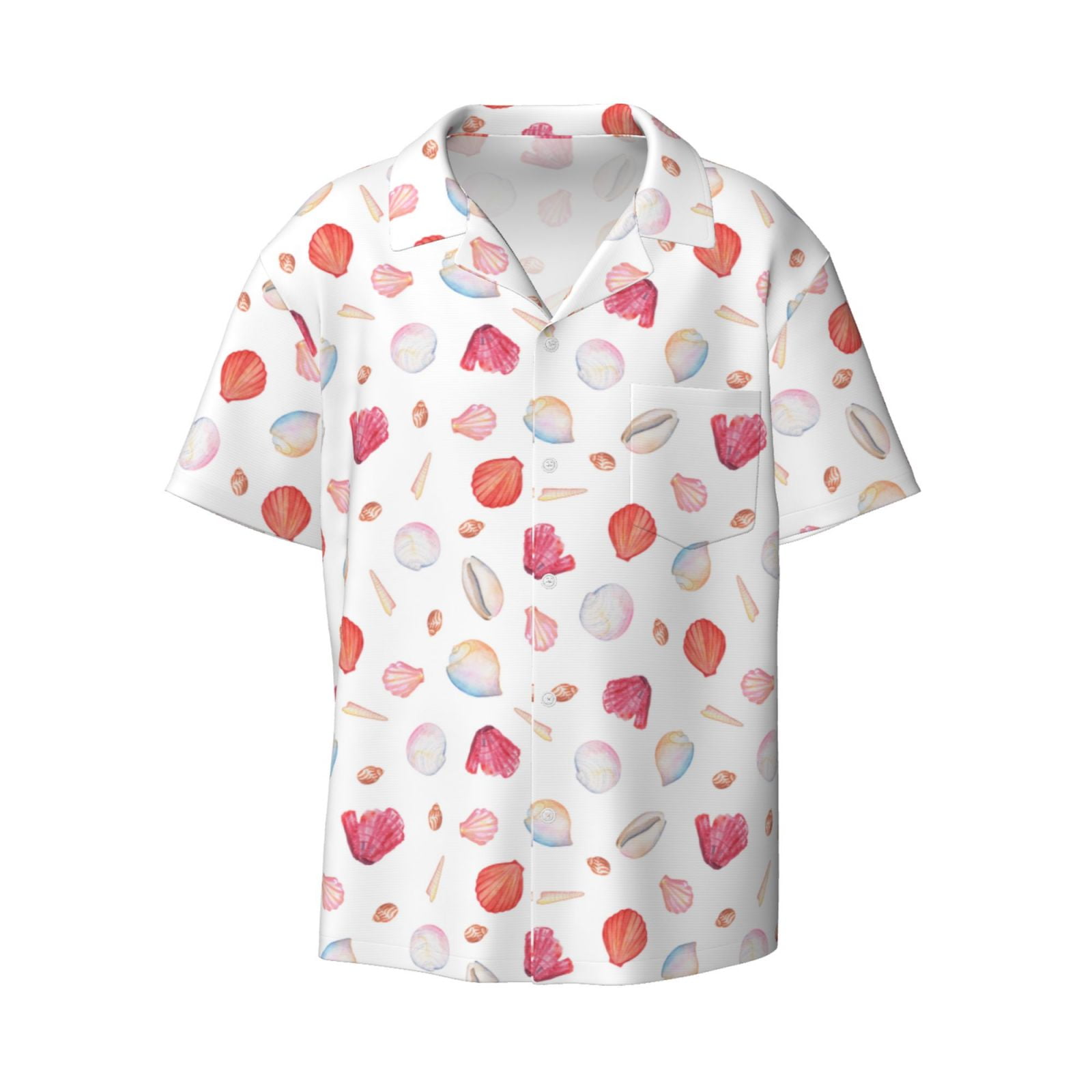 Balery Red coral and scallop seashell Men's Casual Button Down Shirt ...
