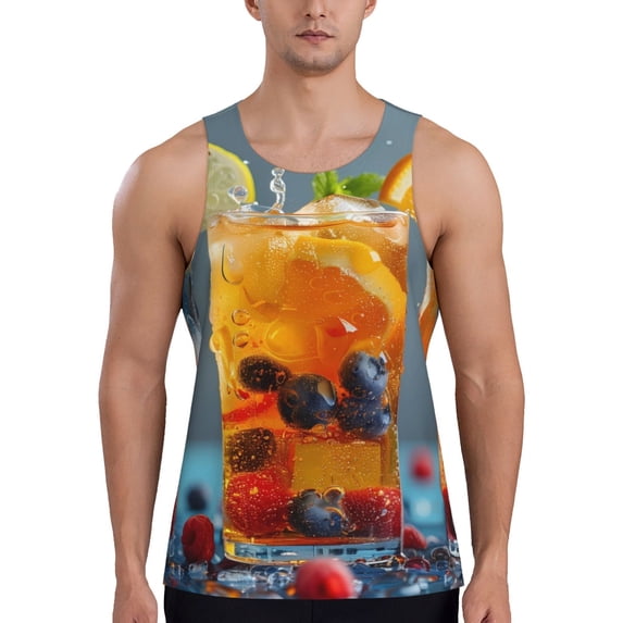 Balery Refreshing Fruit Infused Drinks Pattern Men's Workout Tank Top ...