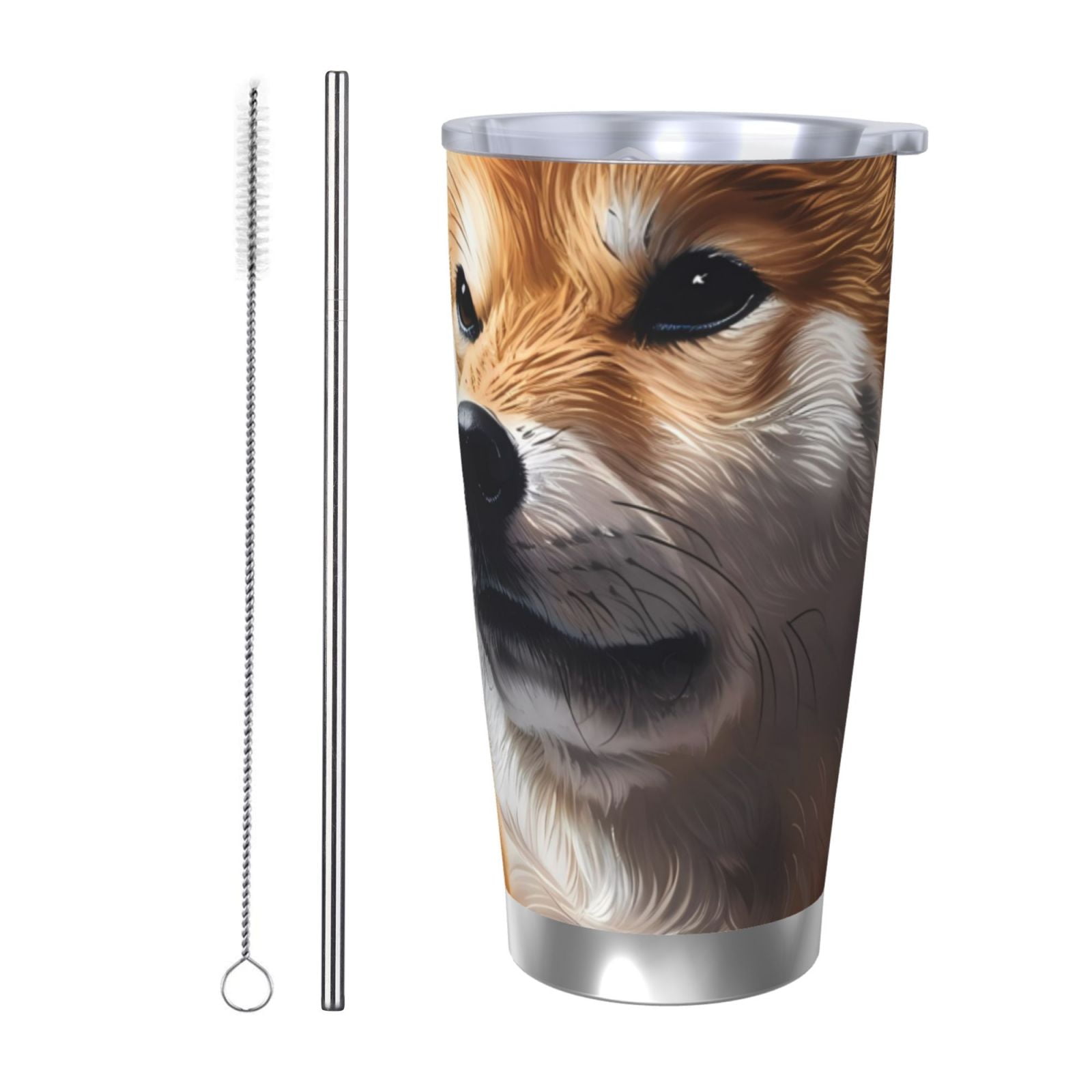 Balery Regal Shiba Inu Pattern 20oz Insulated Car Cup with Dual Drink ...