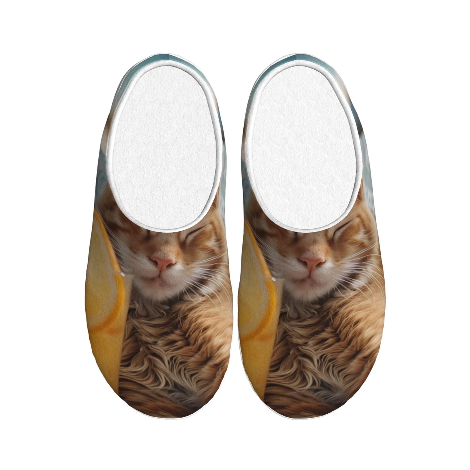 Balery Relaxing Cat With Orange Juice Pattern Women's Fuzzy Memory Foam ...