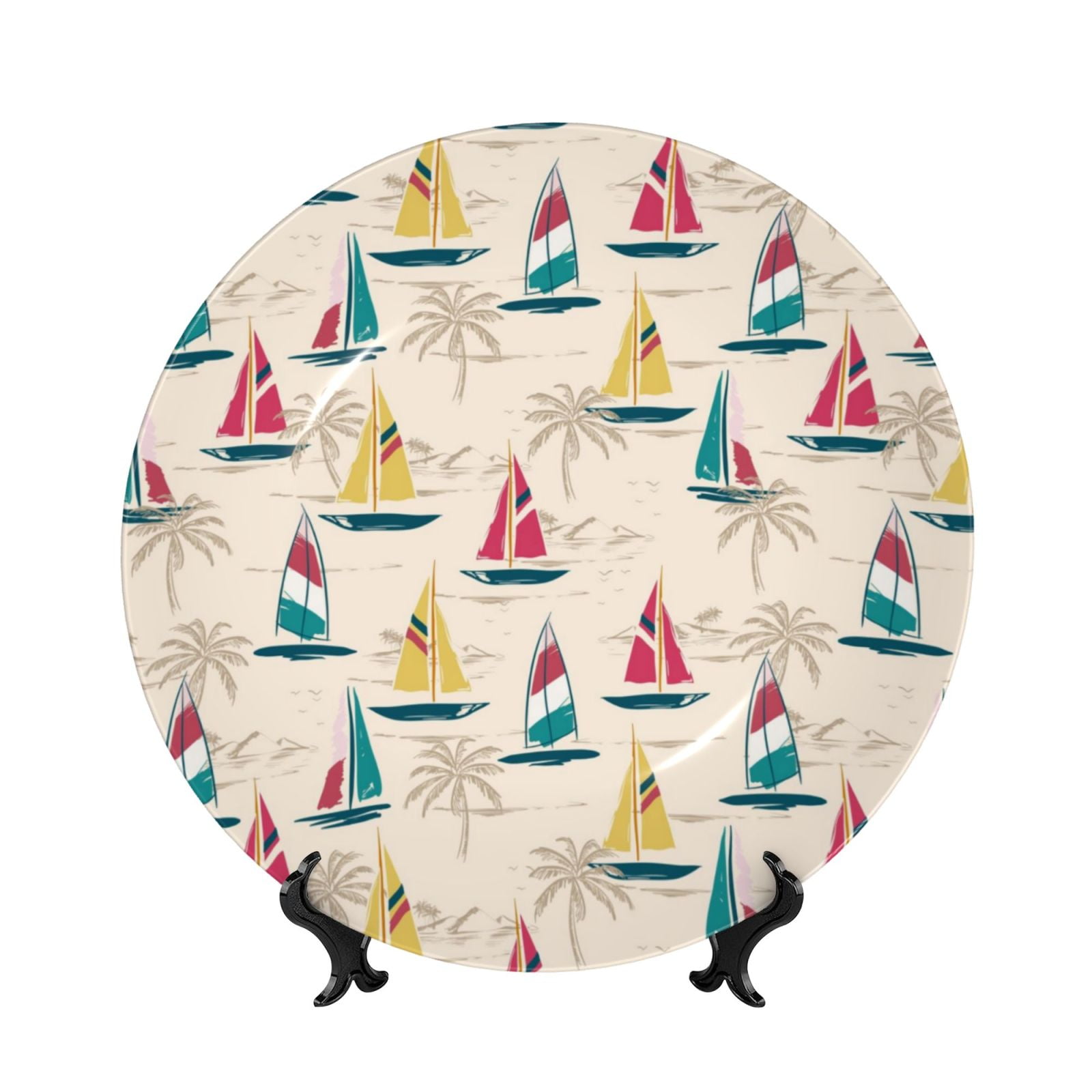 Balery Reto Marine Nautical Print Bone China Decorative Plate Ceramic ...