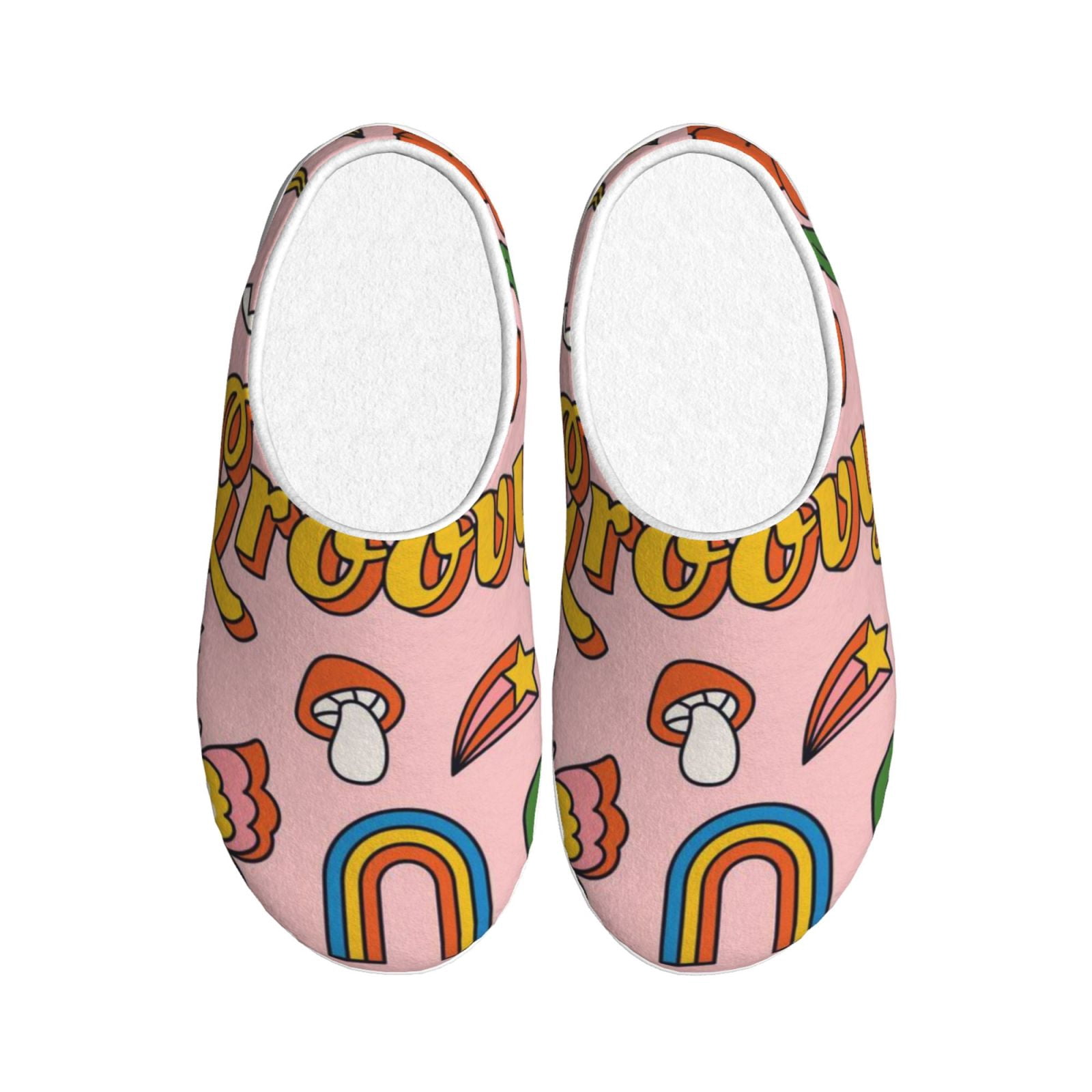 Balery Retro 70s Hippie Pattern Women's Fuzzy Memory Foam Slippers ...