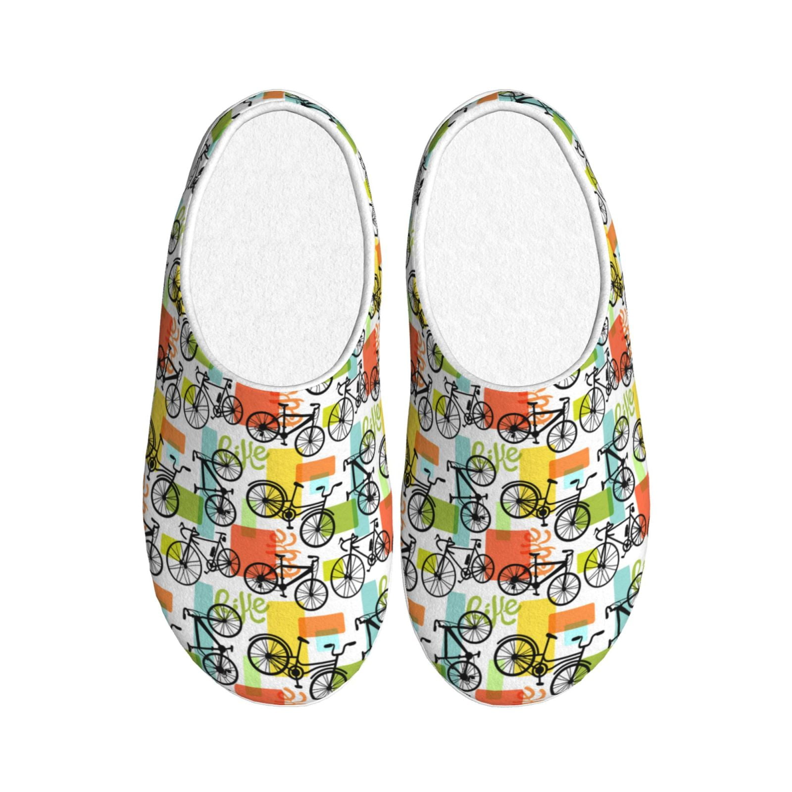 Balery Retro Bike Pattern Women's Fuzzy Memory Foam Slippers Fluffy ...