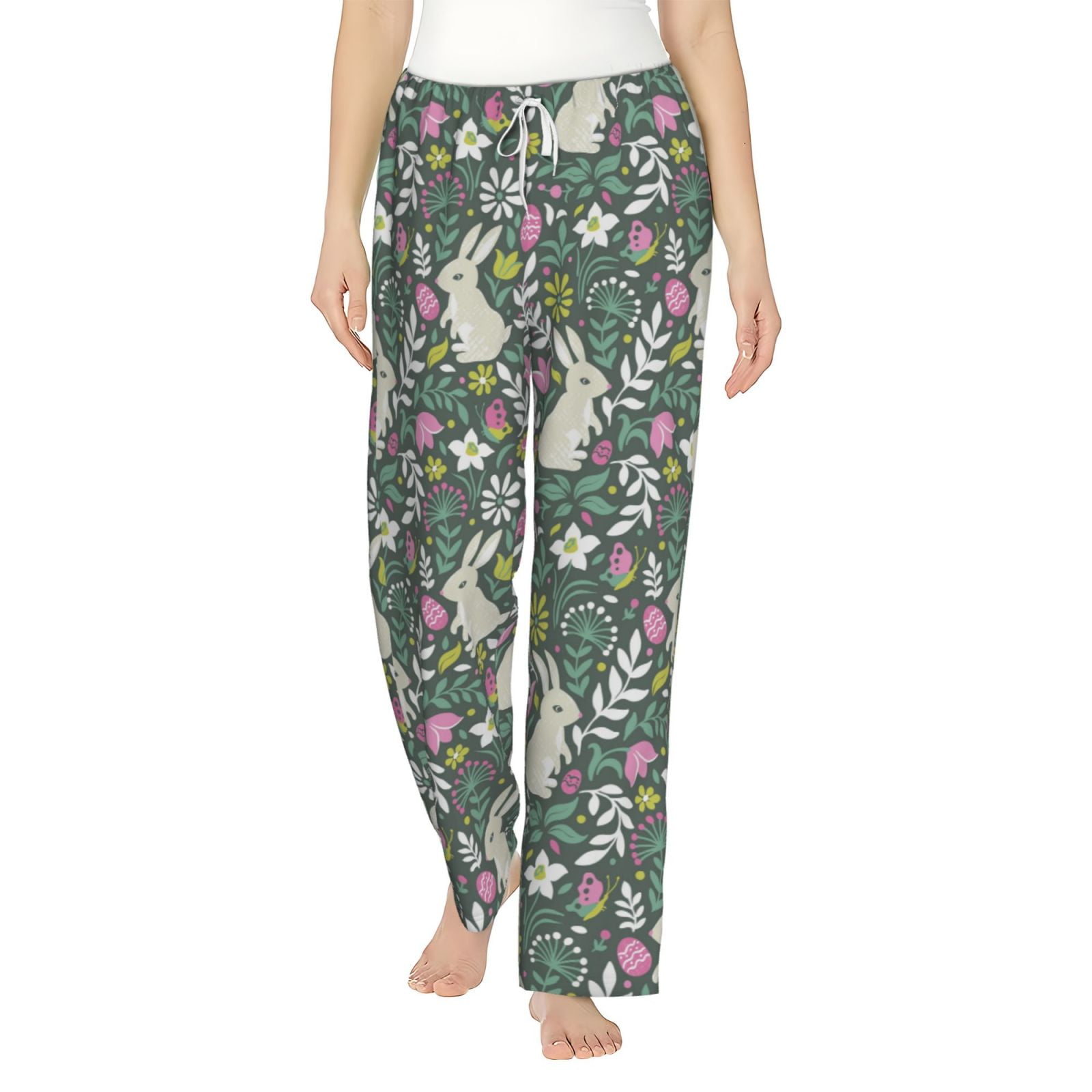 Balery Retro Bunny Floral print Women's Pajama Pants,Ultra Lightweight ...