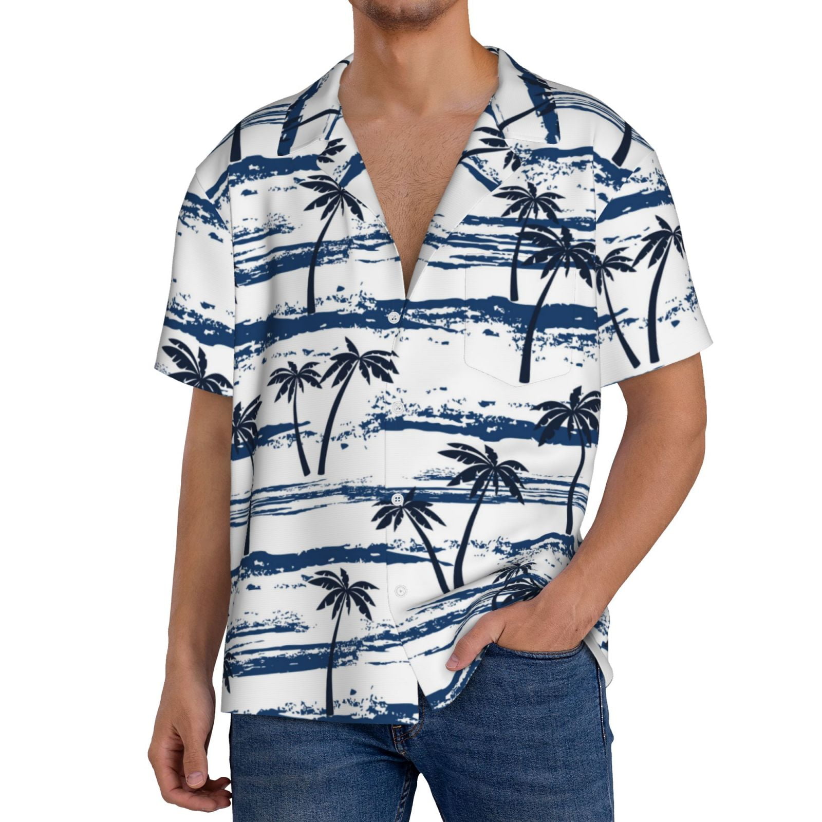 Balery Retro Coconut Tree Men's Casual Button Down Shirt Short Sleeve ...