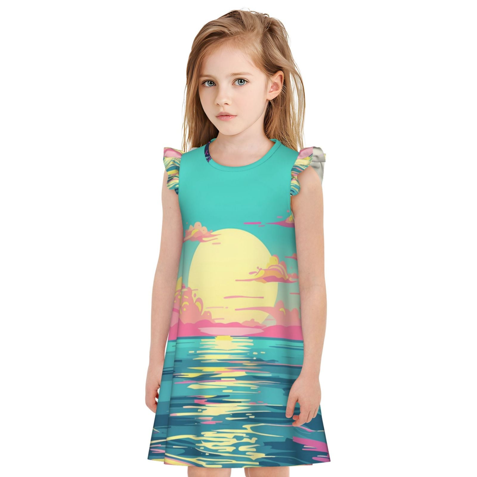 Balery Retro Palm Beach Sunset Pattern Princess Nightgown for Girls ...