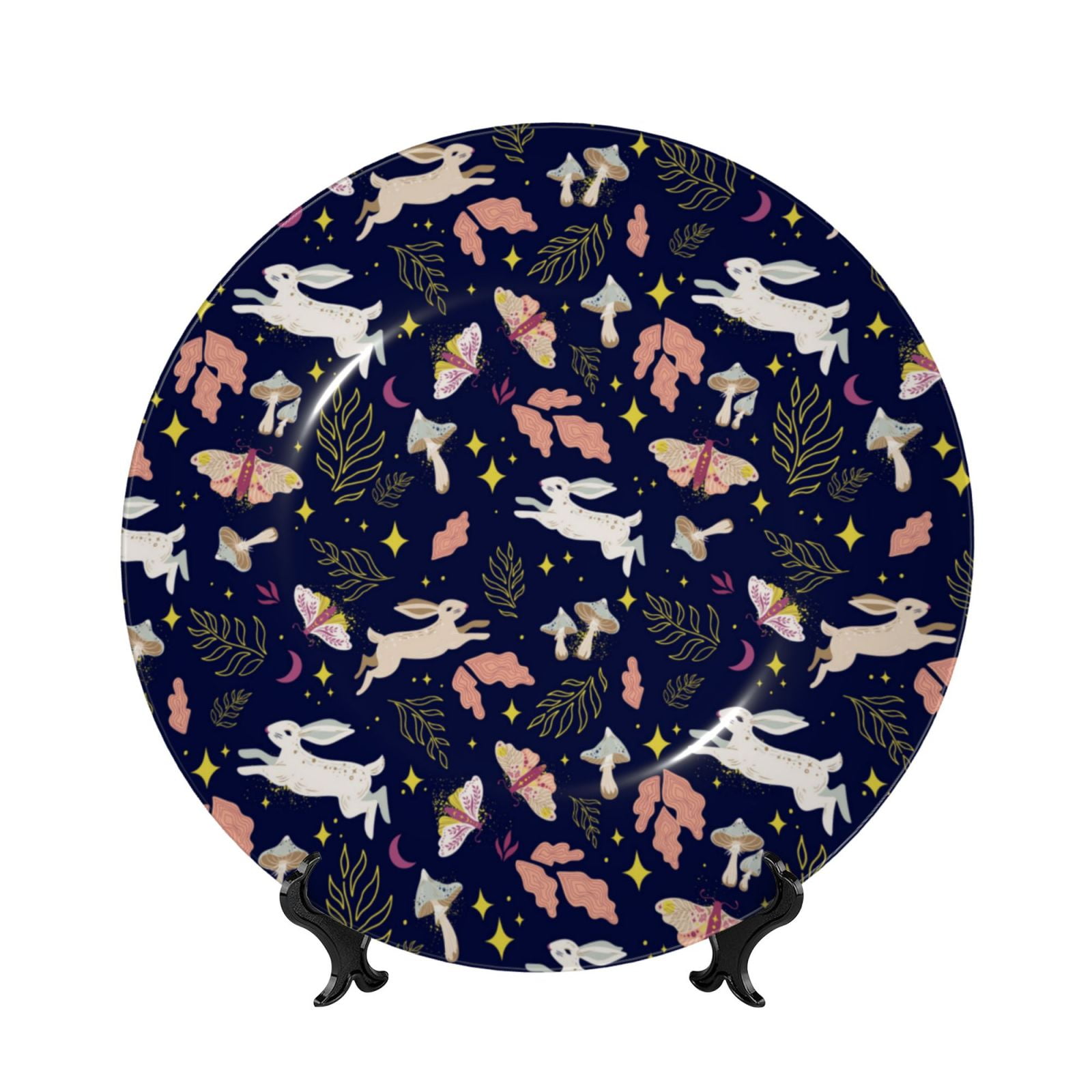 Balery Retro Rabbit Flower Print Bone China Decorative Plate Ceramic ...