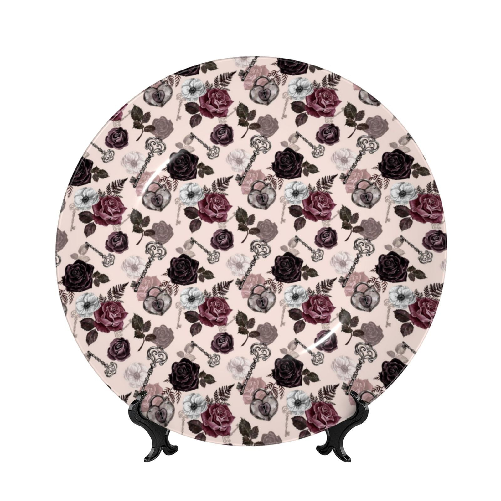 Balery Retro Red Black Roses Print Bone China Decorative Plate Ceramic ...