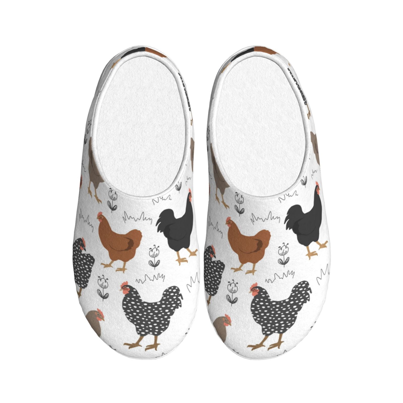 Balery Retro Rooster Pattern Women's Fuzzy Memory Foam Slippers Fluffy ...