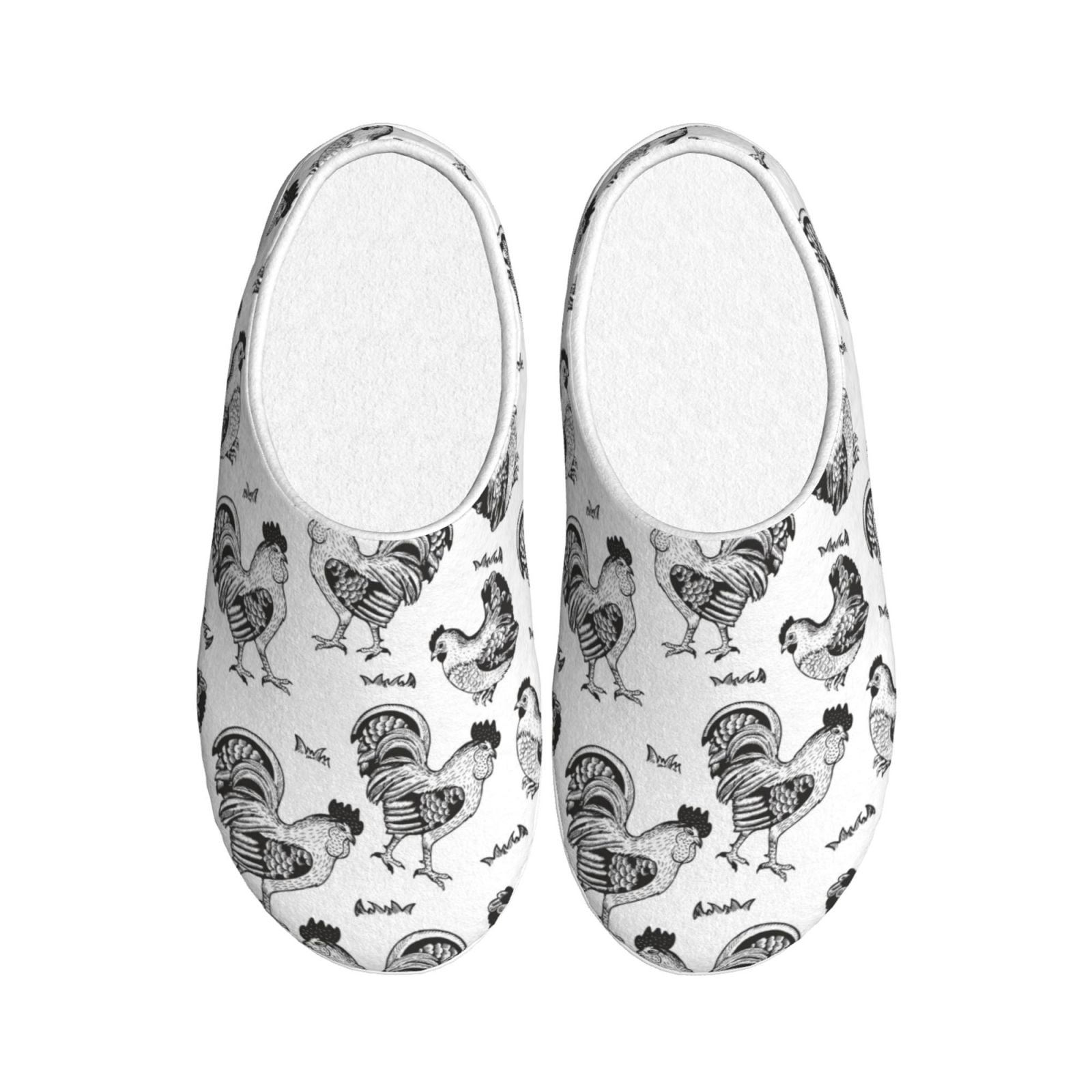 Balery Retro Rooster Pattern Women's Fuzzy Memory Foam Slippers Fluffy ...
