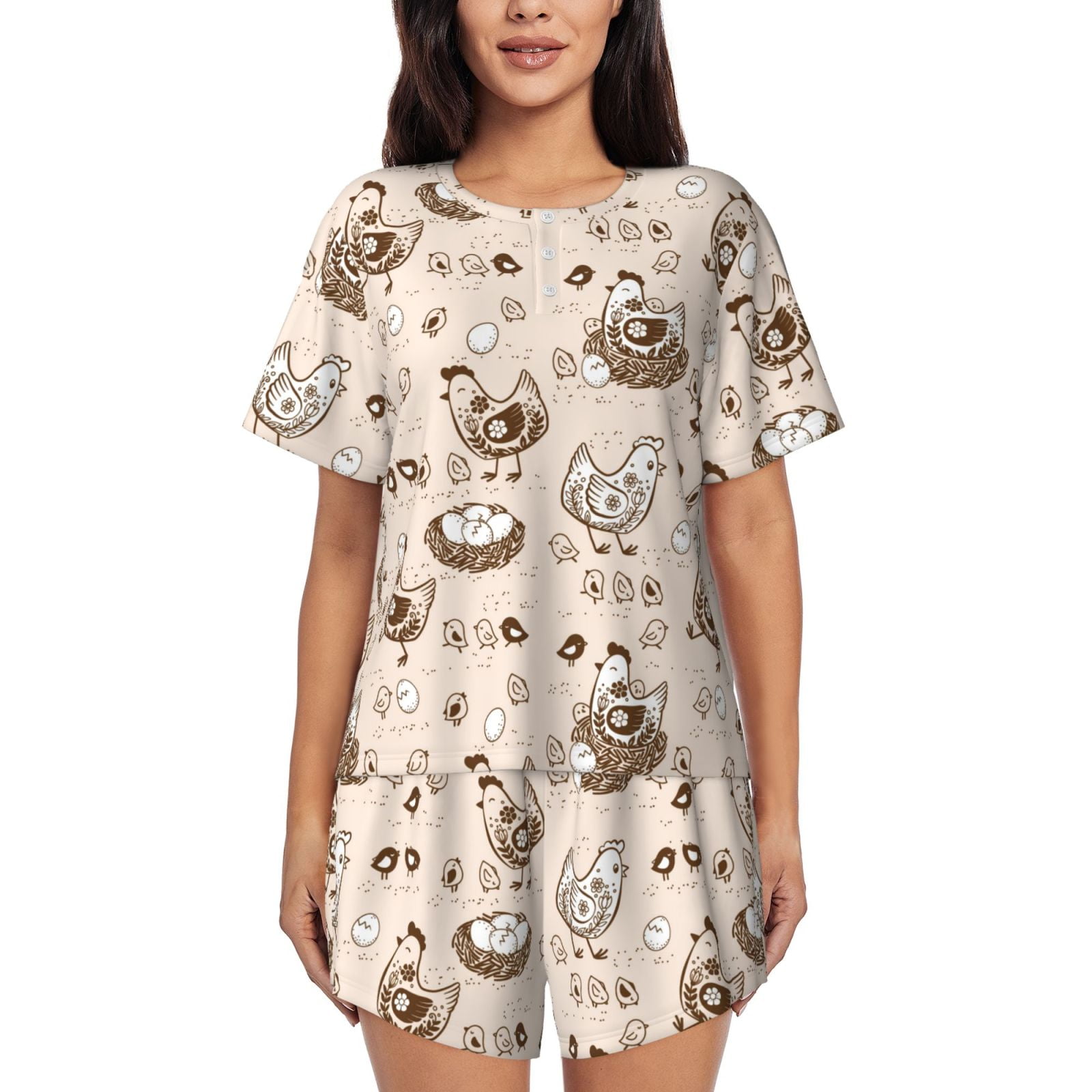 Balery Retro Rooster Pattern Womens Pajama Sets 2 Piece Soft Short ...