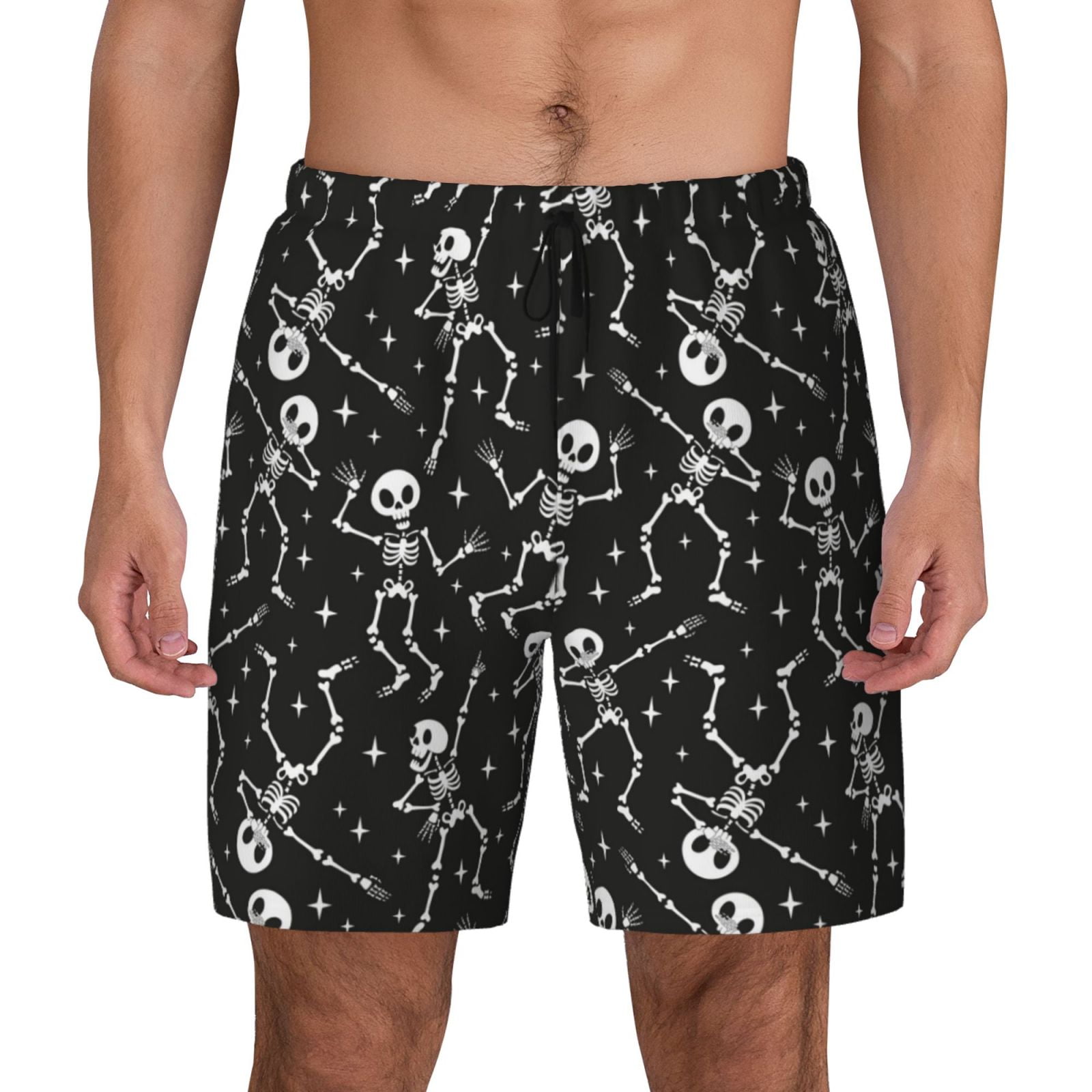 Balery Retro Skeleton Dancing On Halloween Party Mens Swim Trunks Swim ...