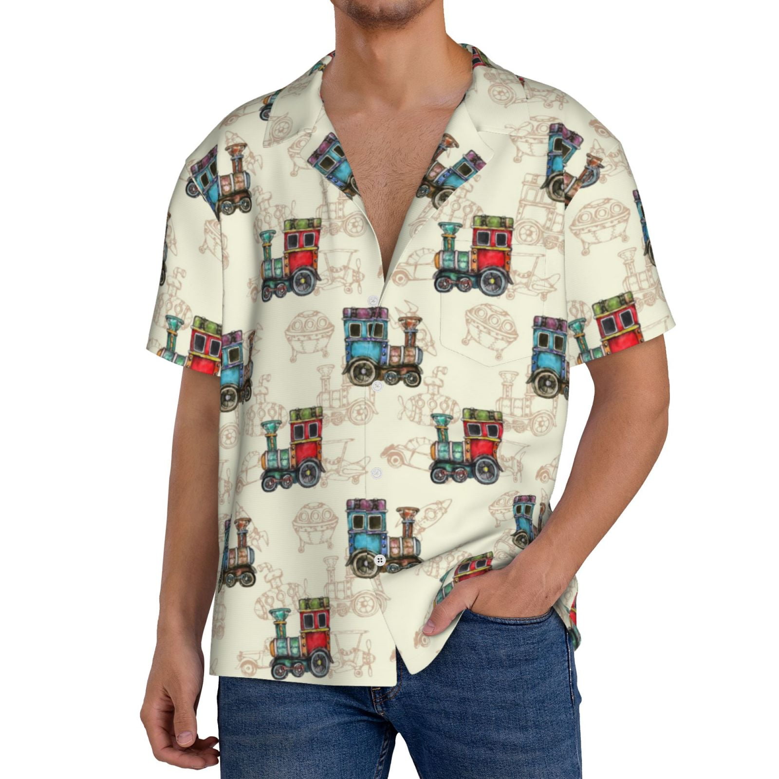 Balery Retro Steampunk Vehicle Men's Casual Button Down Shirt Short ...