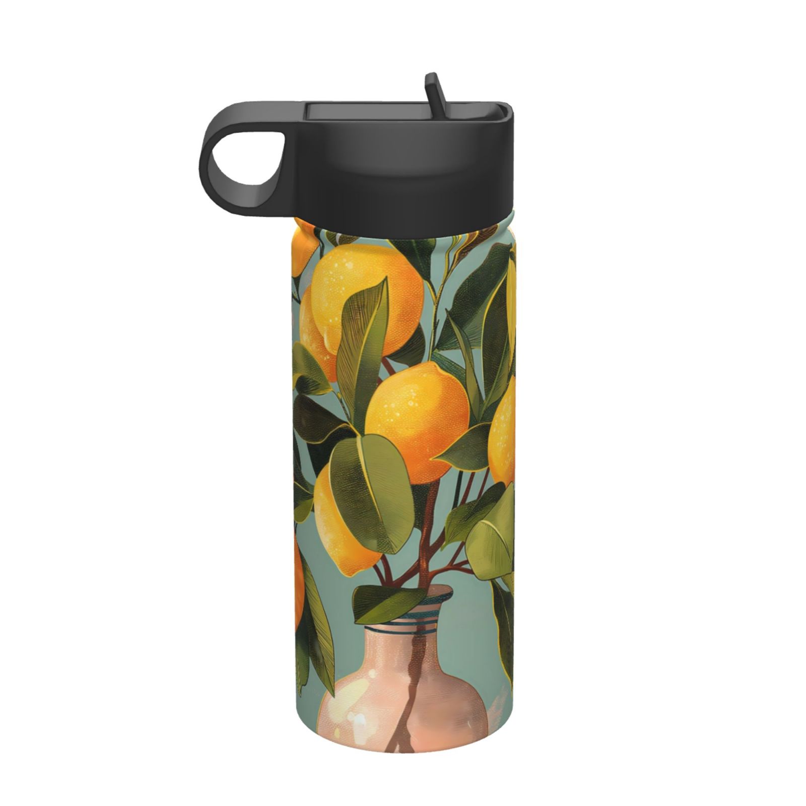 Balery Retro Warm Lemon Flower Pattern Water Bottle,18oz Sports ...
