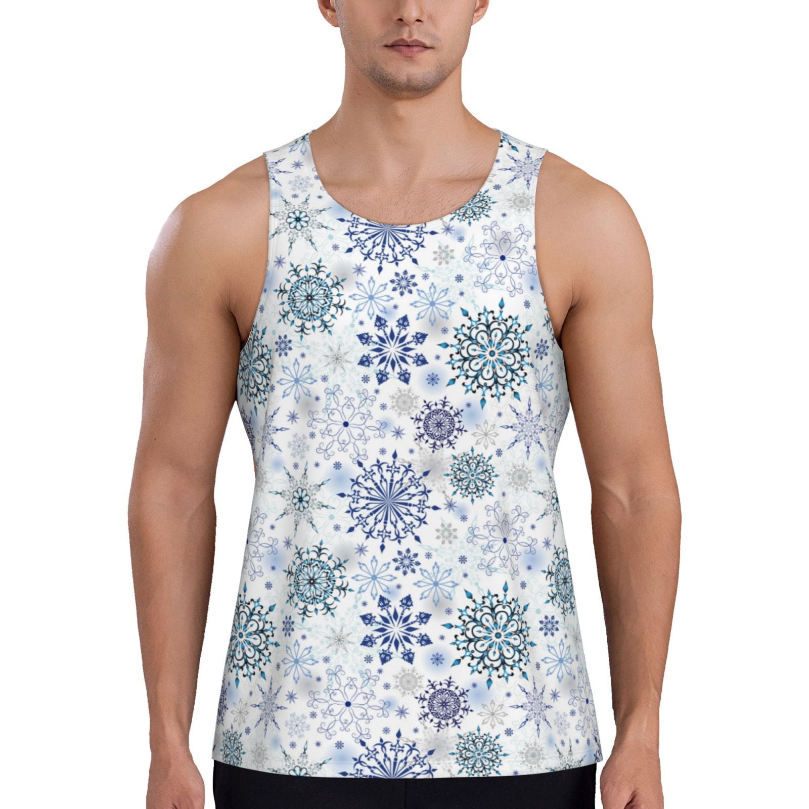 Balery Retro ice blue snowflakes Pattern Men's Workout Tank Top Gym ...