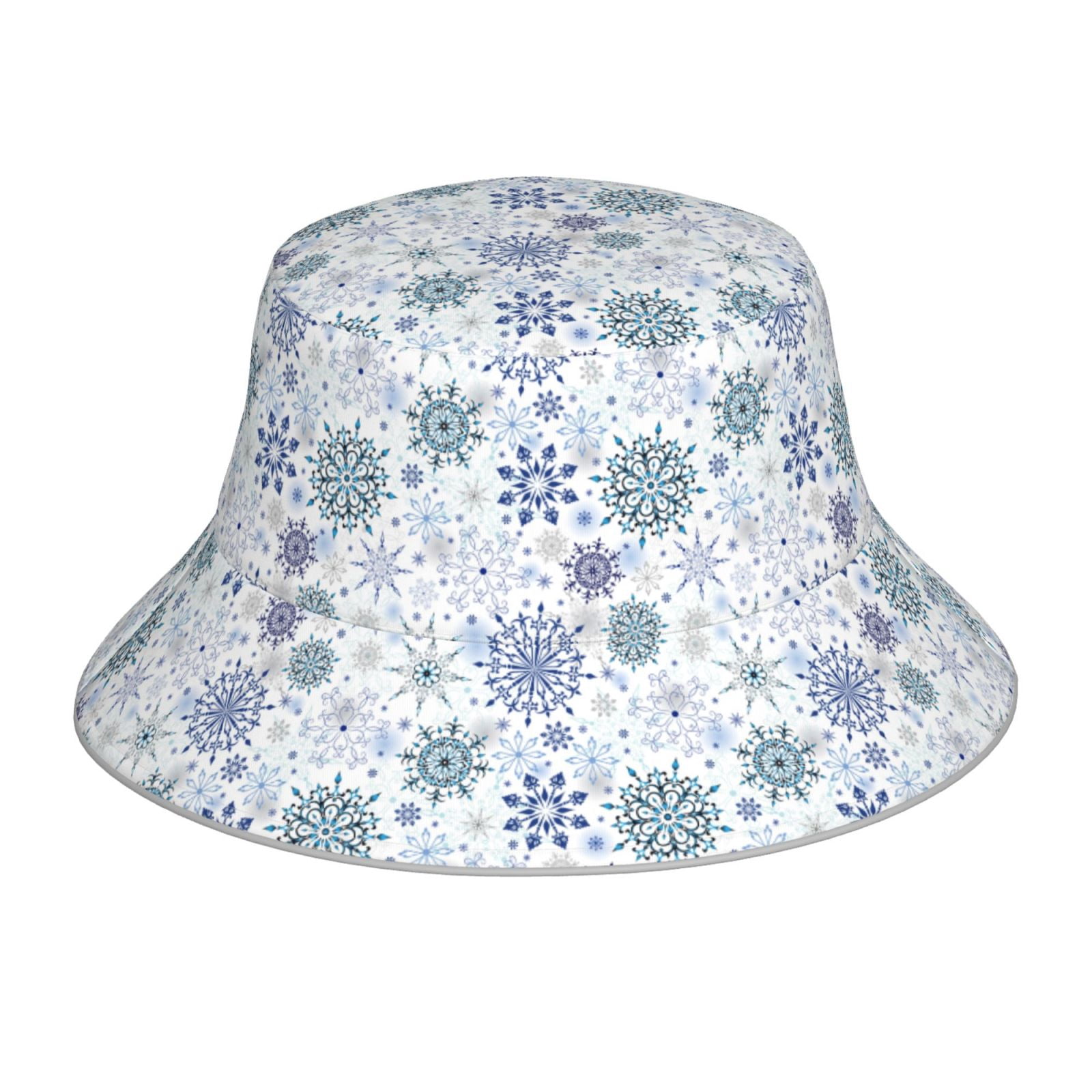 Balery Retro ice blue snowflakes Sun Hats for Men Women Bucket Hat UPF ...