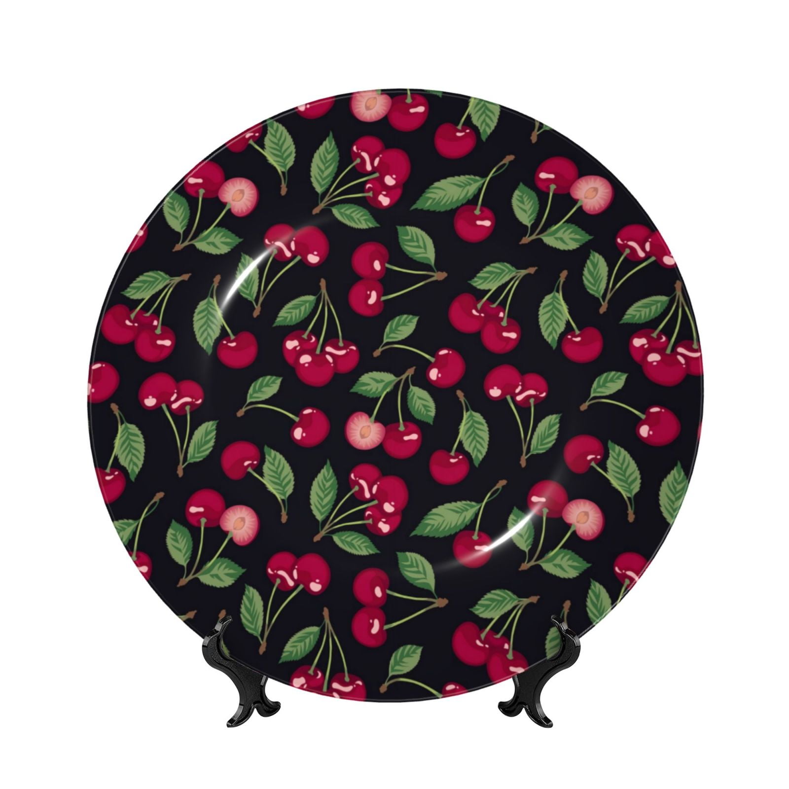 Balery Ripe Red Cherry Print Bone China Decorative Plate Ceramic Dinner ...