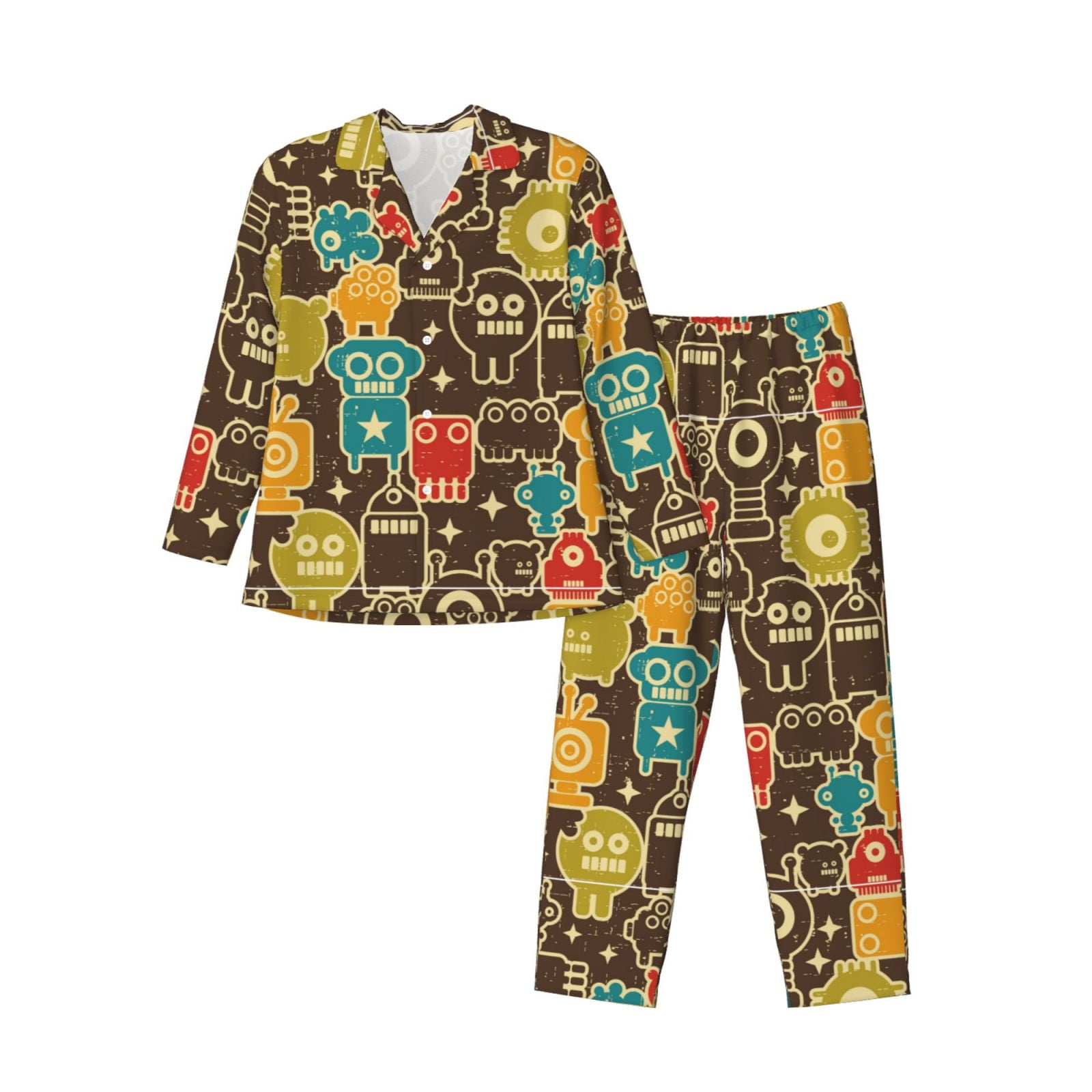 Balery Robot and Monsters Pattern Pajama Sets for Men Long Sleeve 2 ...