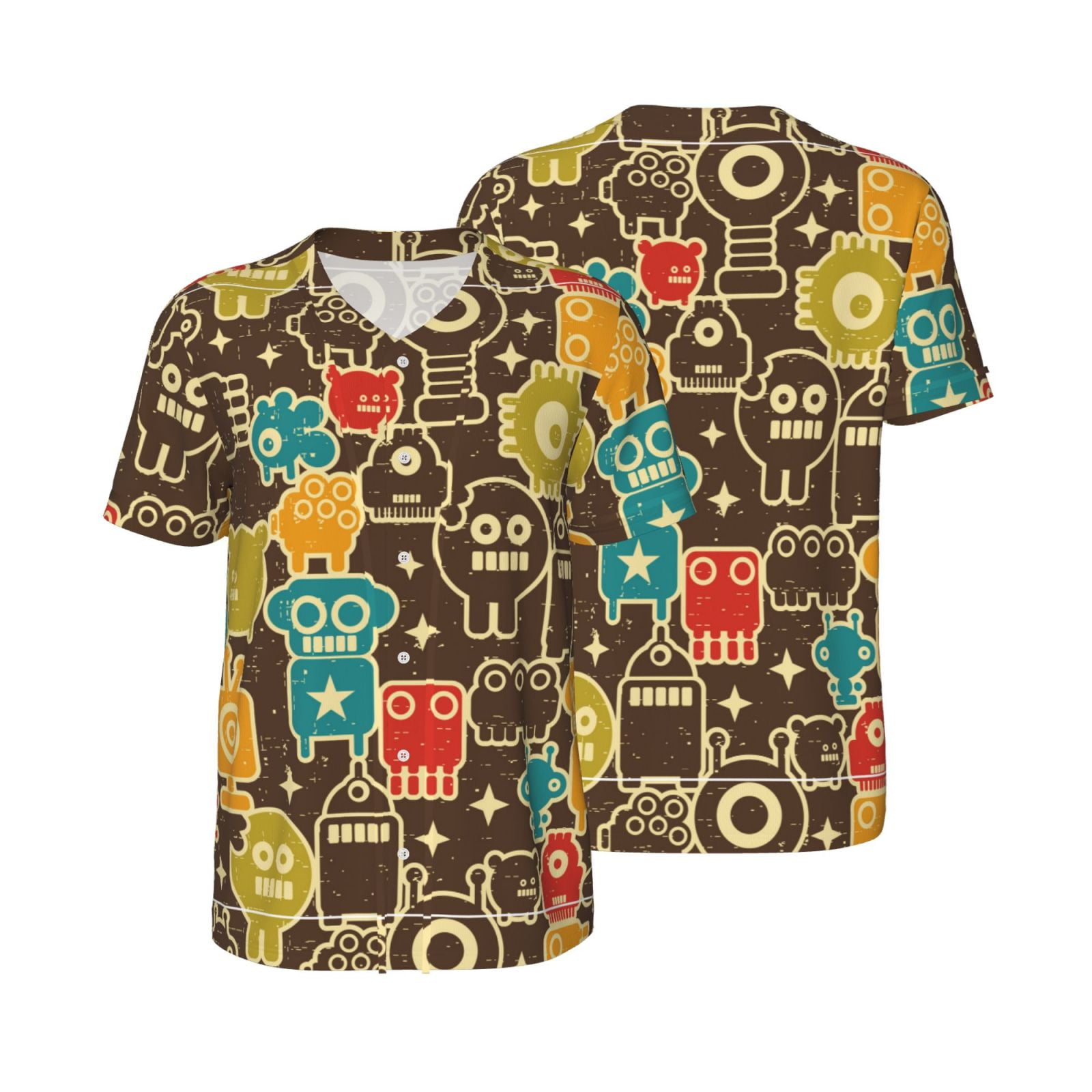 Balery Robot and Monsters Baseball Jersey for Men Casual Button Down ...