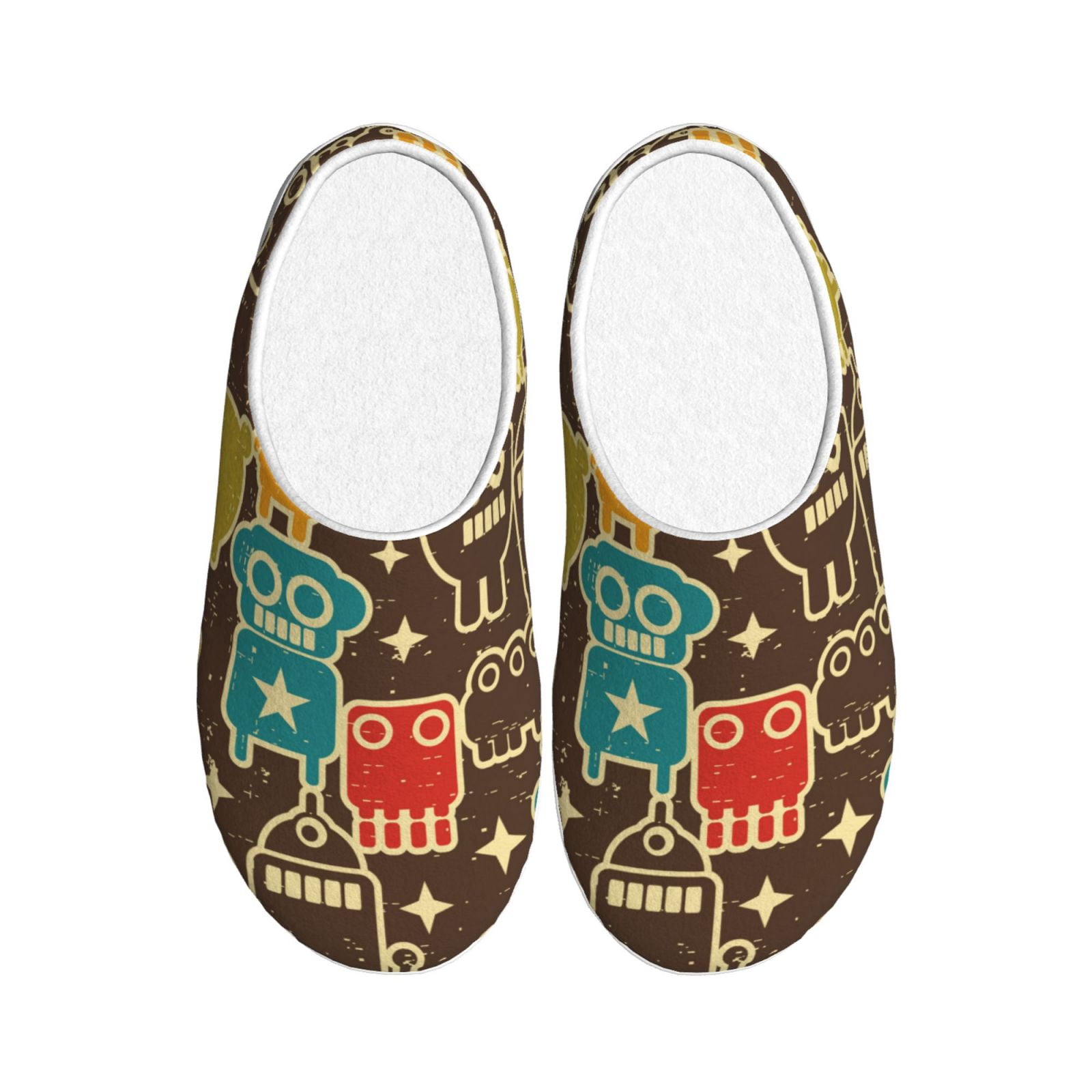 Balery Robot and Monsters Pattern Women's Fuzzy Memory Foam Slippers ...