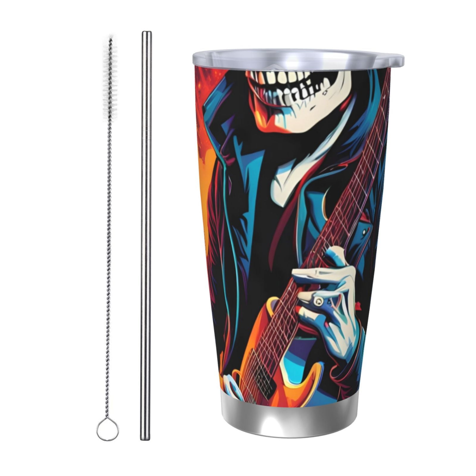 Balery Rock Skull Singer Pattern 20oz Insulated Car Cup with Dual Drink ...