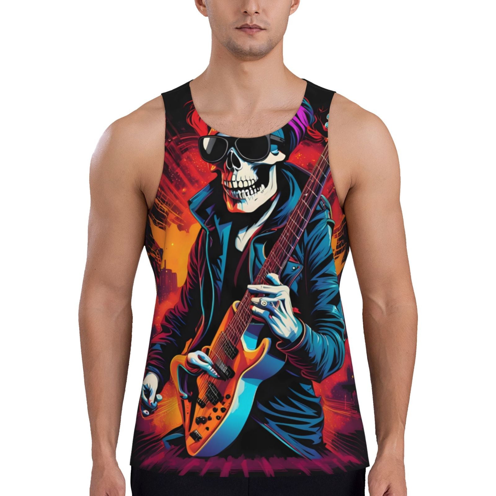 Balery Rock Skull Singer Pattern Men's Workout Tank Top Gym Muscle Tee ...