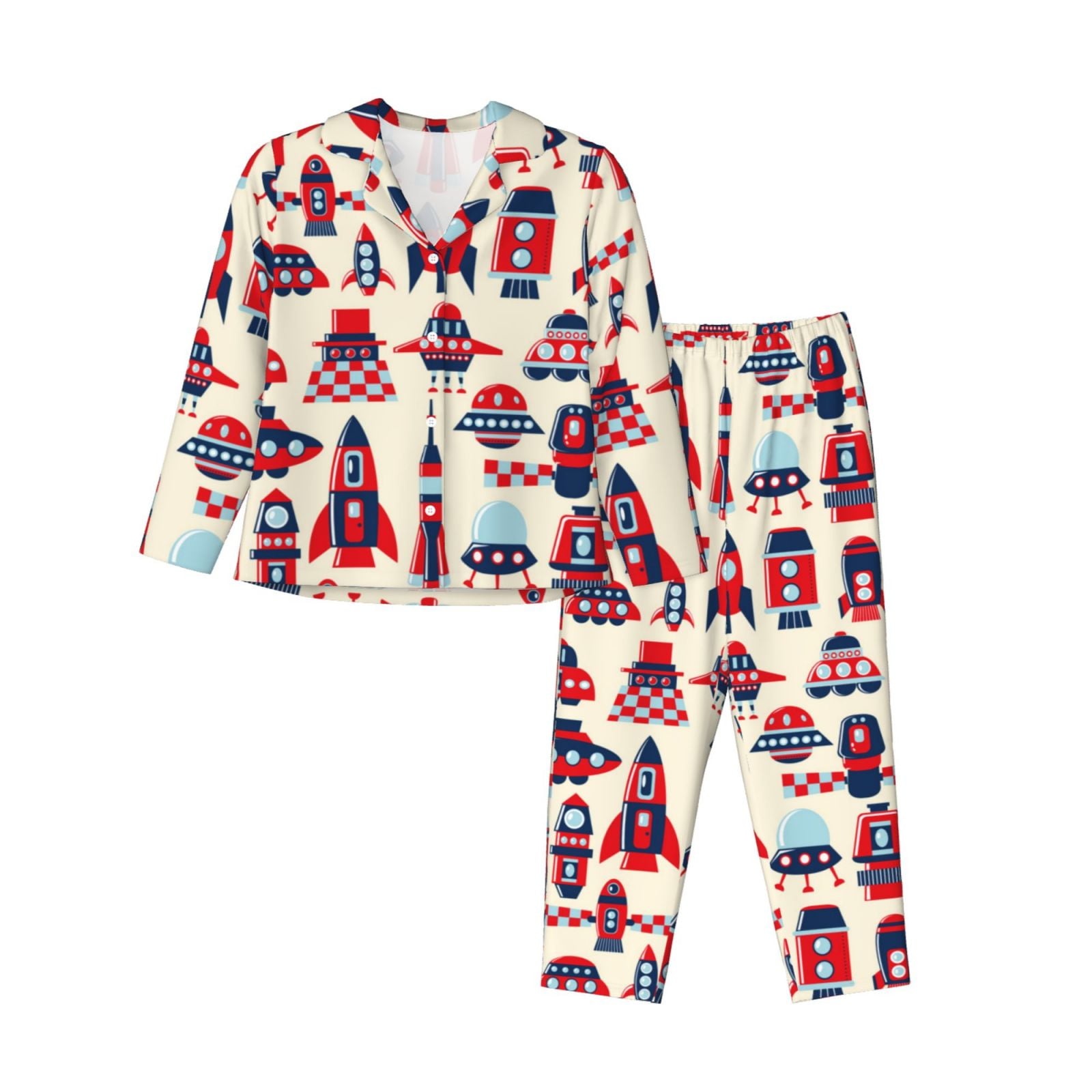 Balery Rocket Pattern Pattern Pajama Sets for Women Long Sleeve 2 Piece ...