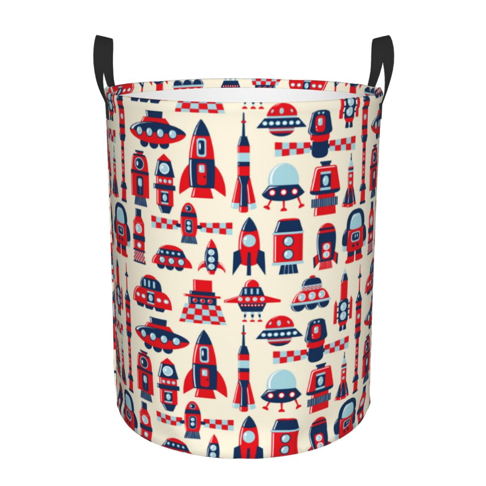 Balery Rocket Pattern Round Laundry Basket with Handles Waterproof ...