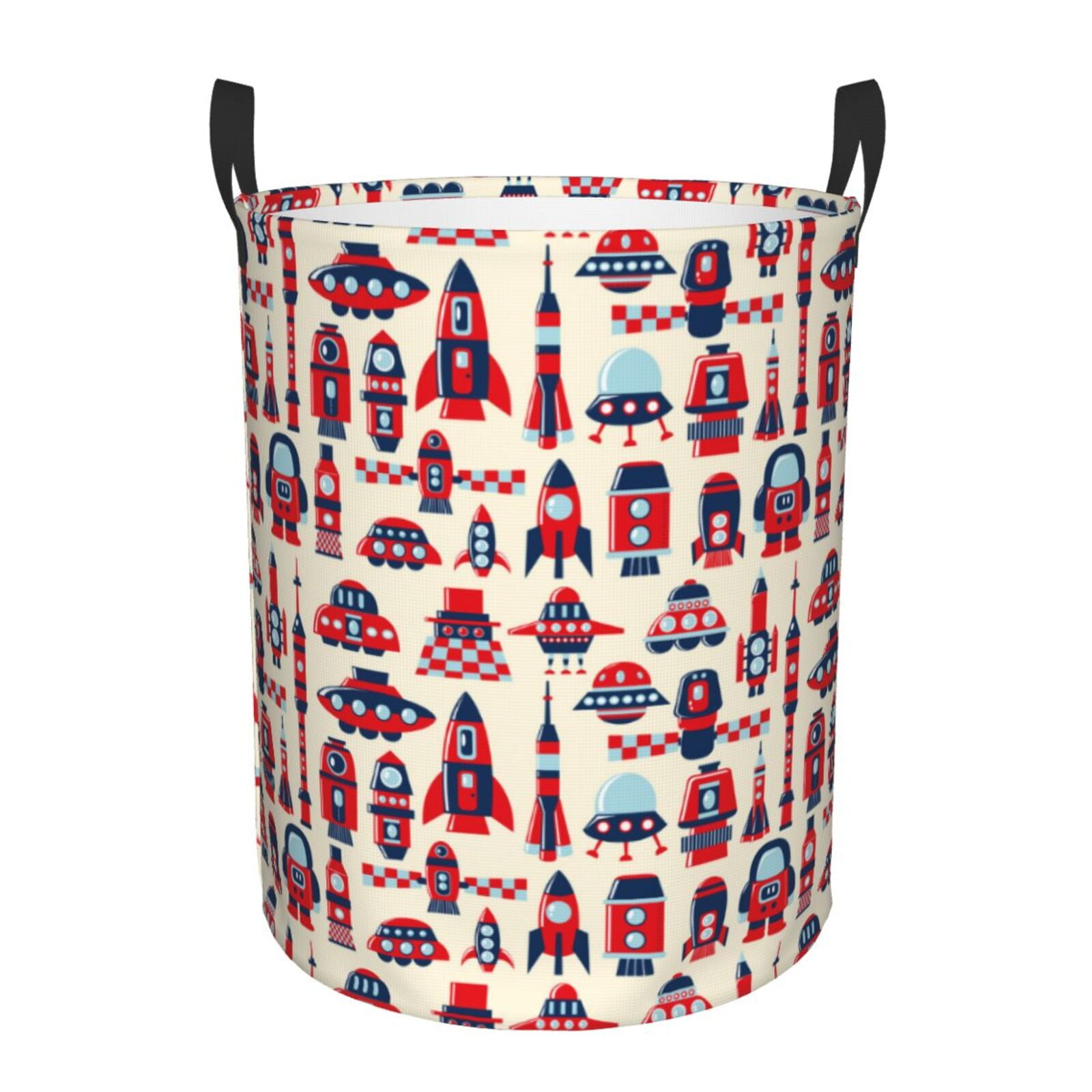 Balery Rocket Pattern Round Laundry Basket with Handles Waterproof ...