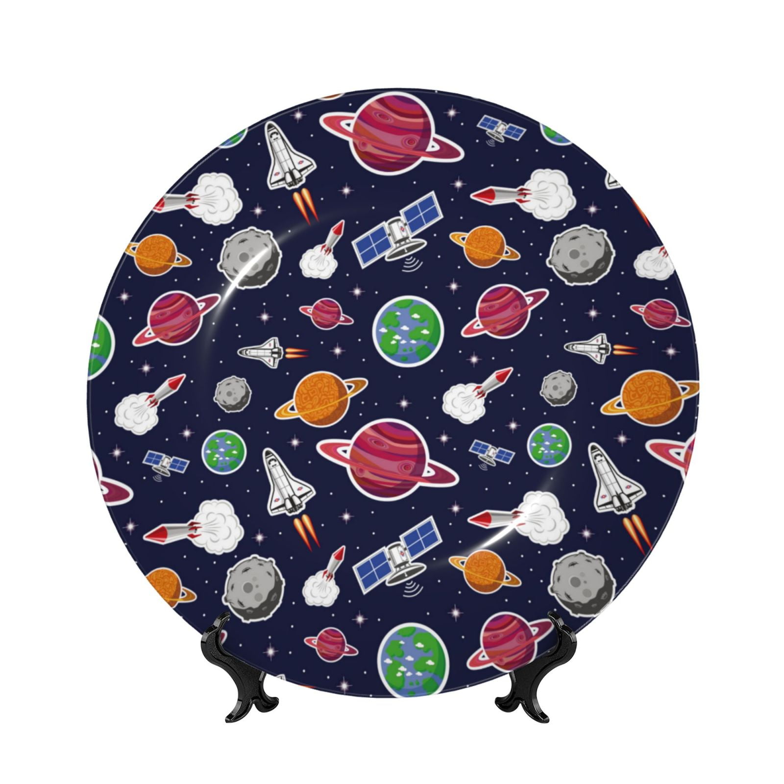 Balery Rocket Satellite Print Bone China Decorative Plate Ceramic ...