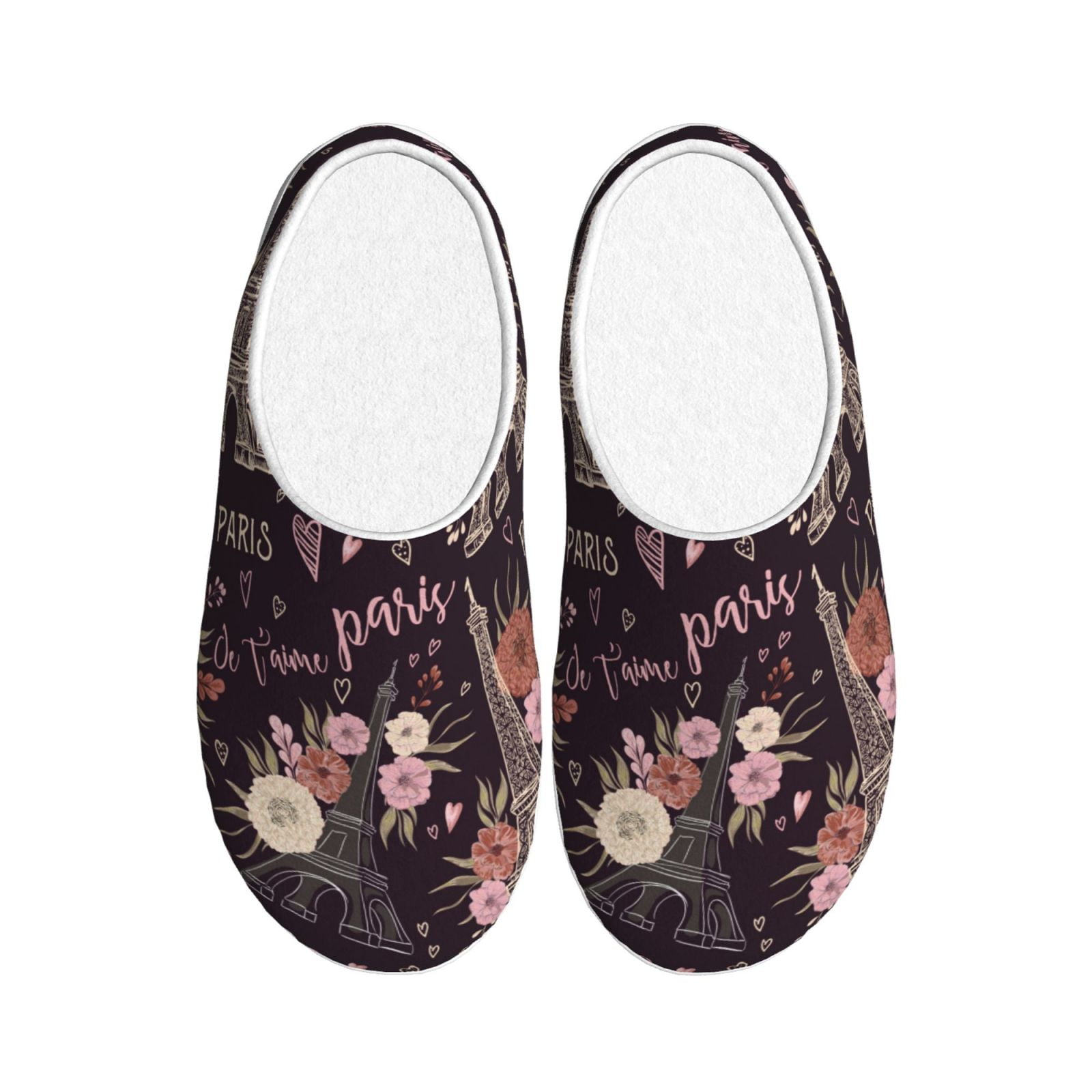 Balery Romantic Paris Pattern Women's Fuzzy Memory Foam Slippers Fluffy ...