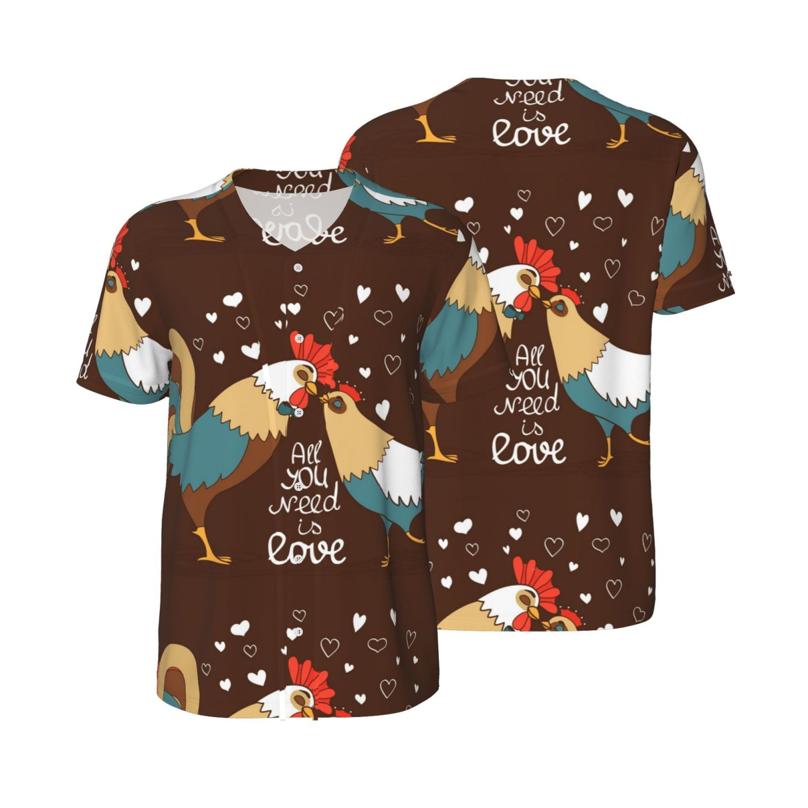 Balery Rooster And Chicken Baseball Jersey for Men Casual Button Down ...