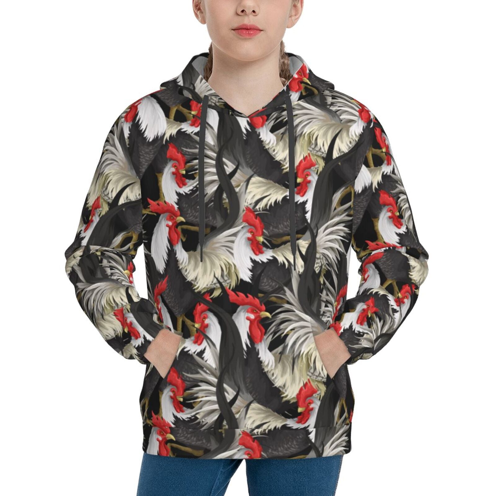 Balery Roosters 2 Pattern Boys Hoodie, Youth Pullover Hooded Sweatshirt ...