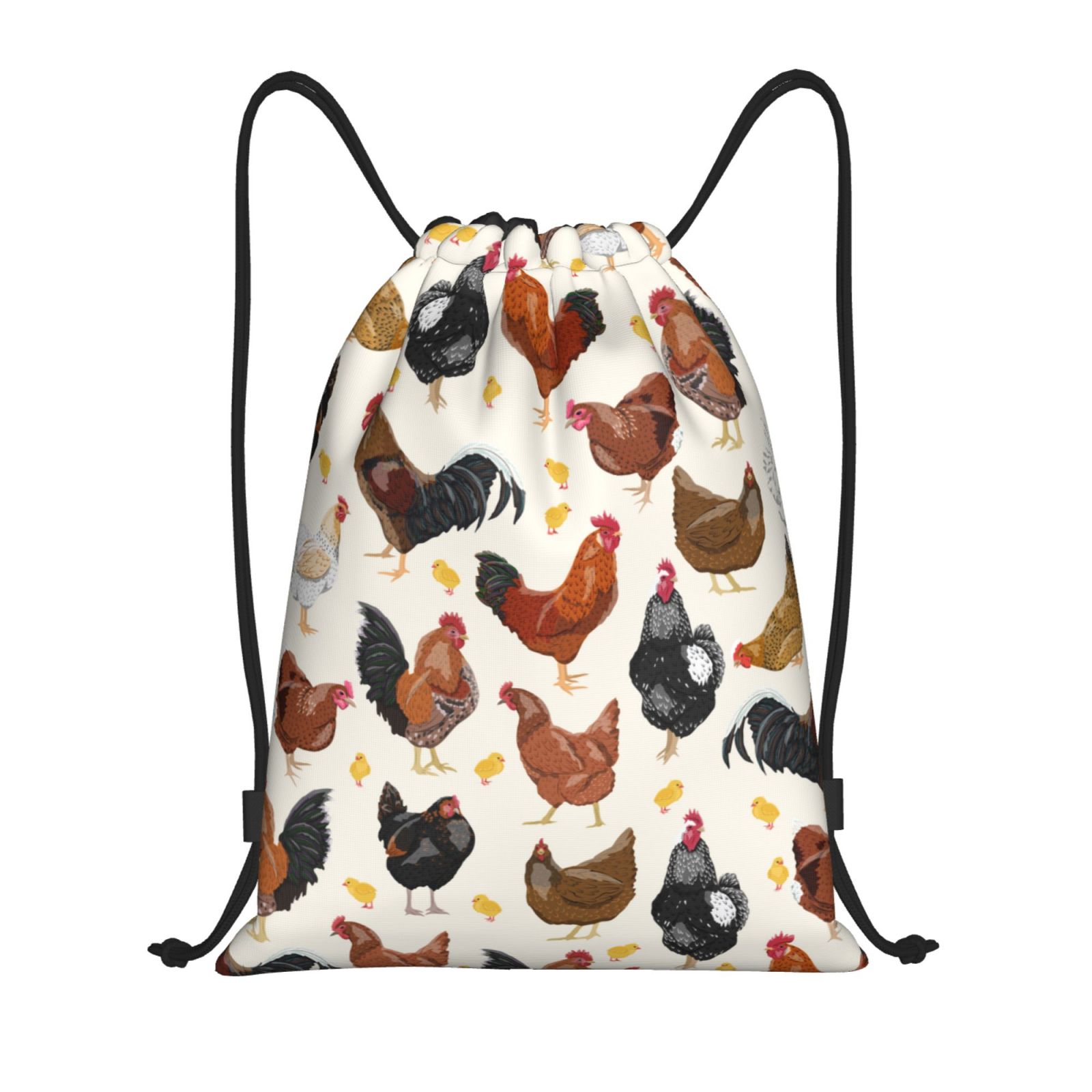 Balery Roosters and Chickens Pattern Drawstring Backpack Bag Sport Gym ...