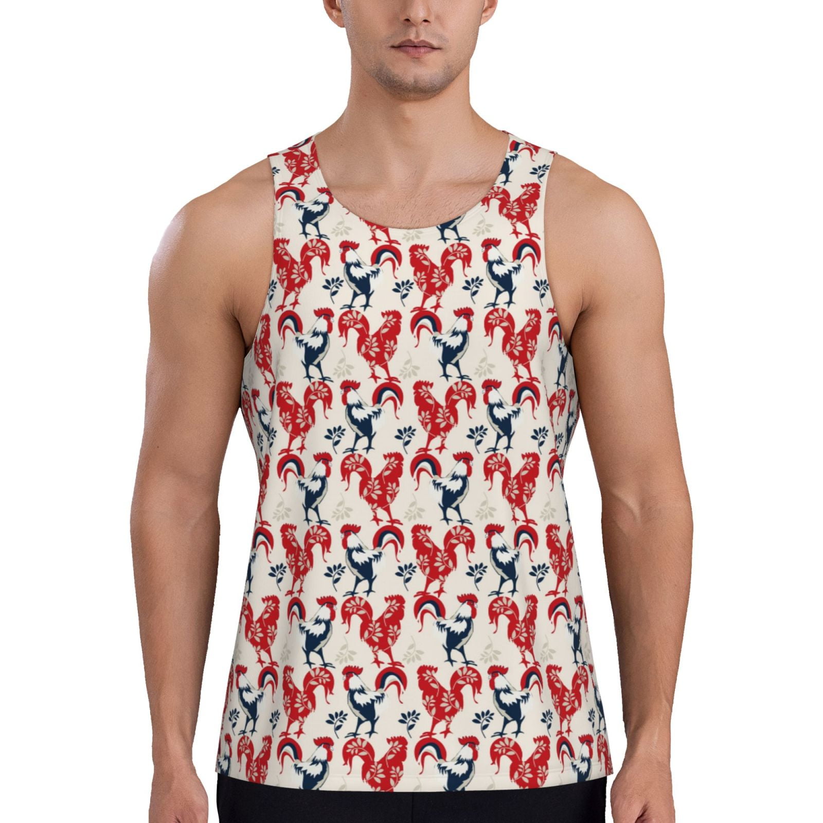 Balery Roosters Pattern Men's Workout Tank Top Gym Muscle Tee Fitness ...