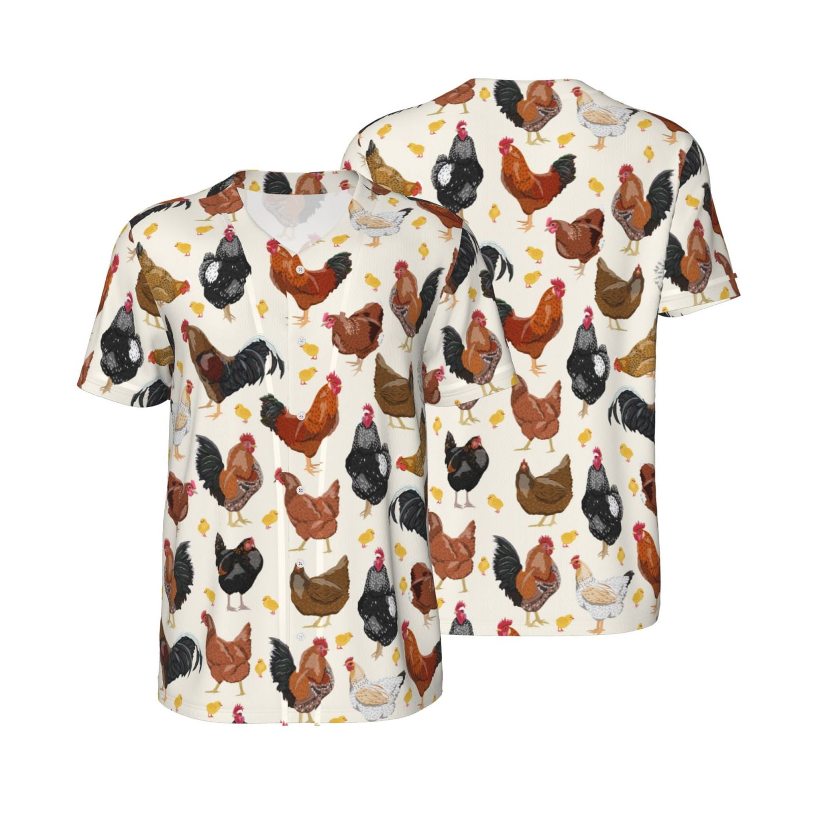 Balery Roosters and Chickens Baseball Jersey for Men Casual Button Down ...