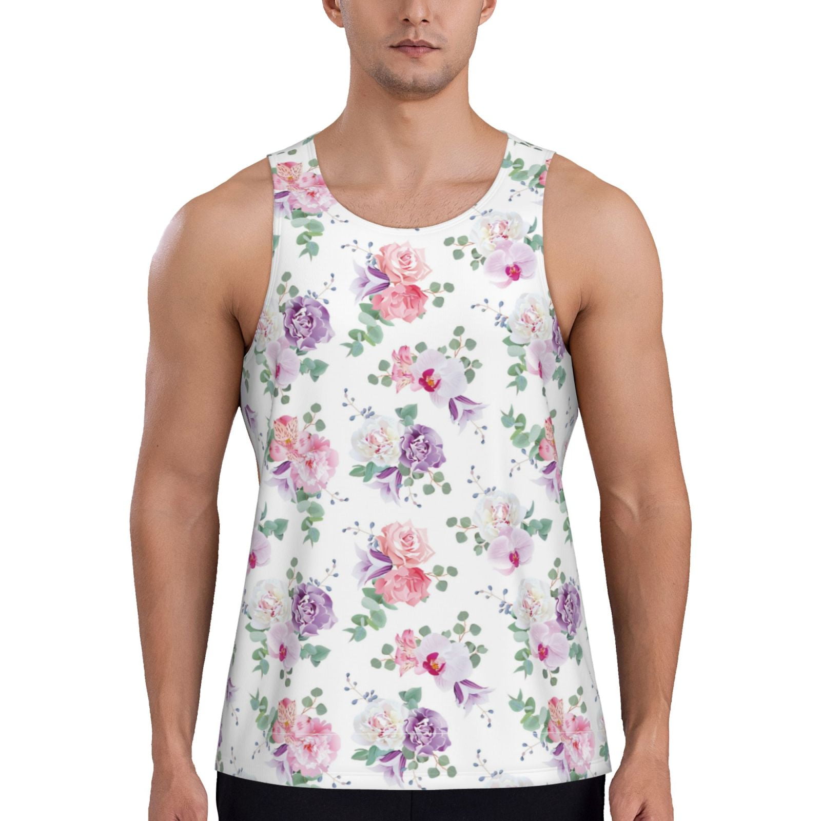Balery Rose Flower B Pattern Men's Workout Tank Top Gym Muscle Tee ...