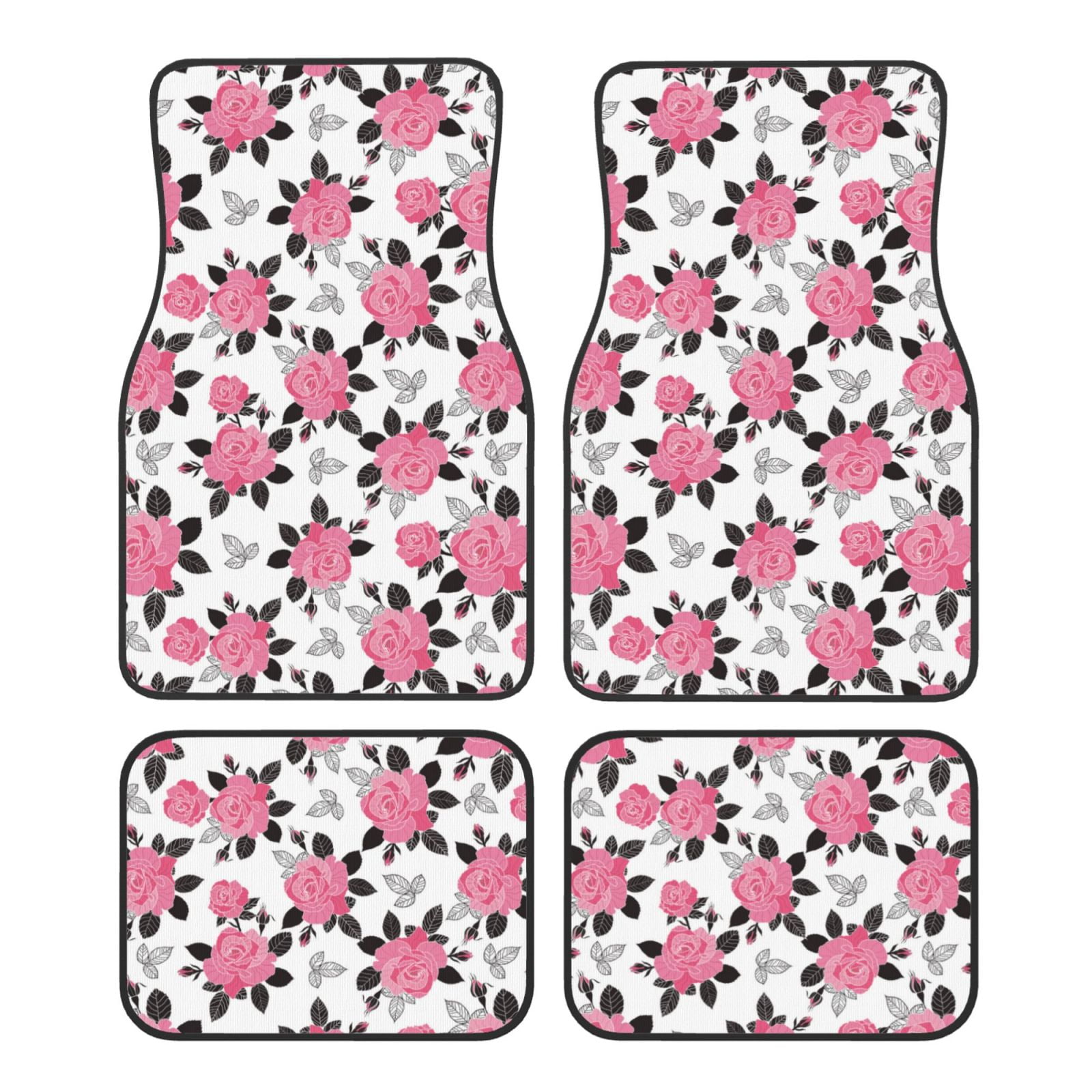 Balery Rose Flowers Pattern 4-Piece Floor Mats, Heavy-Duty Rubber ...